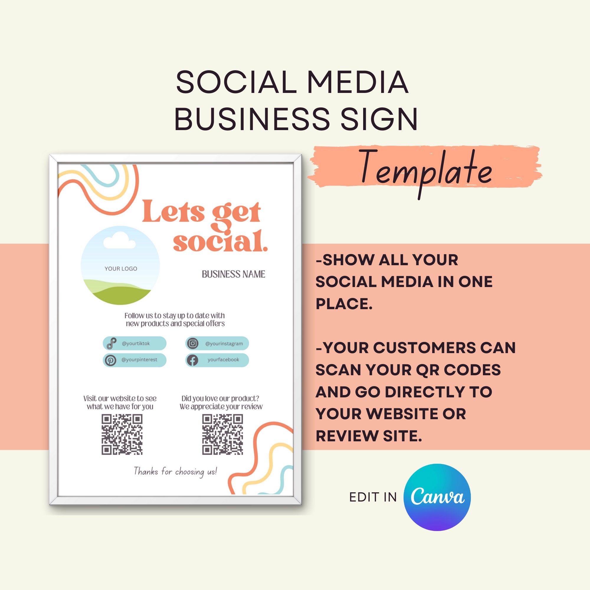 Groovy Social Media Sign, Social Media Sign Printable Template, Lets ...