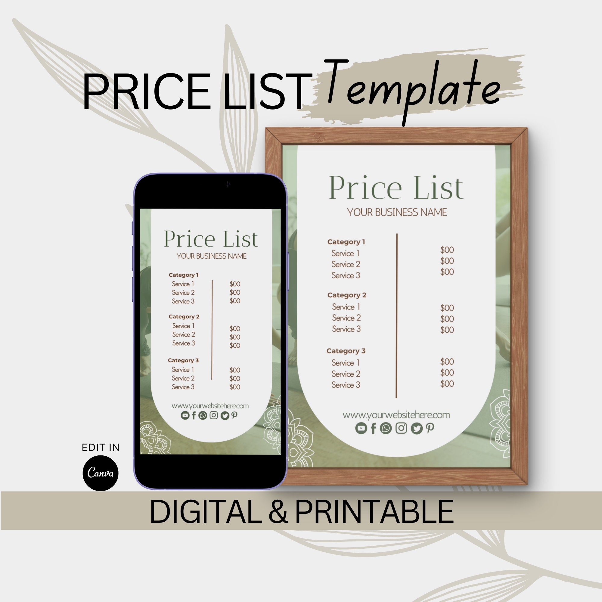 Price List, Price List Template, Digital & Printable, Business Price ...