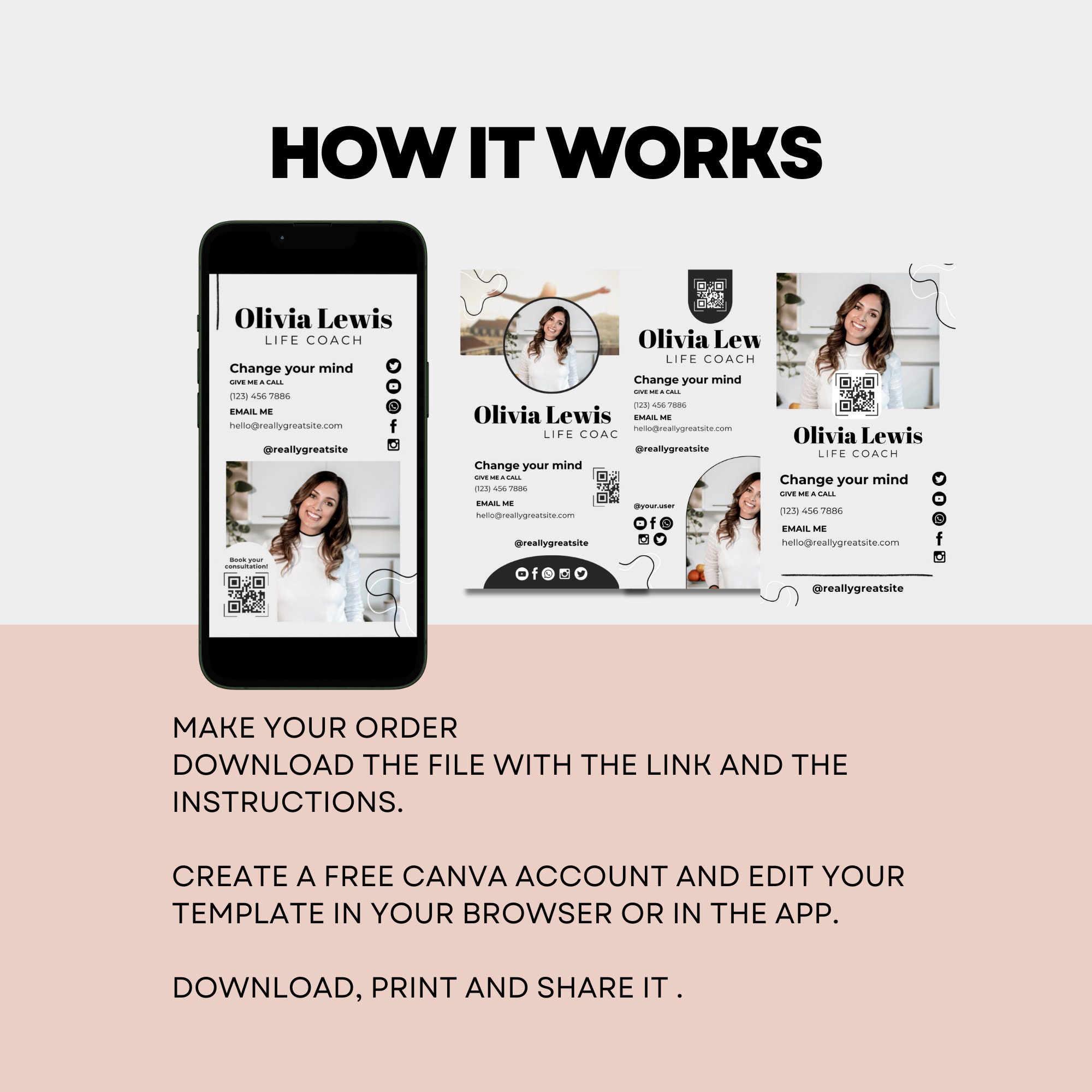 QR Code Digital Business Card Bundle, Life Coach, Life Coach Business ...