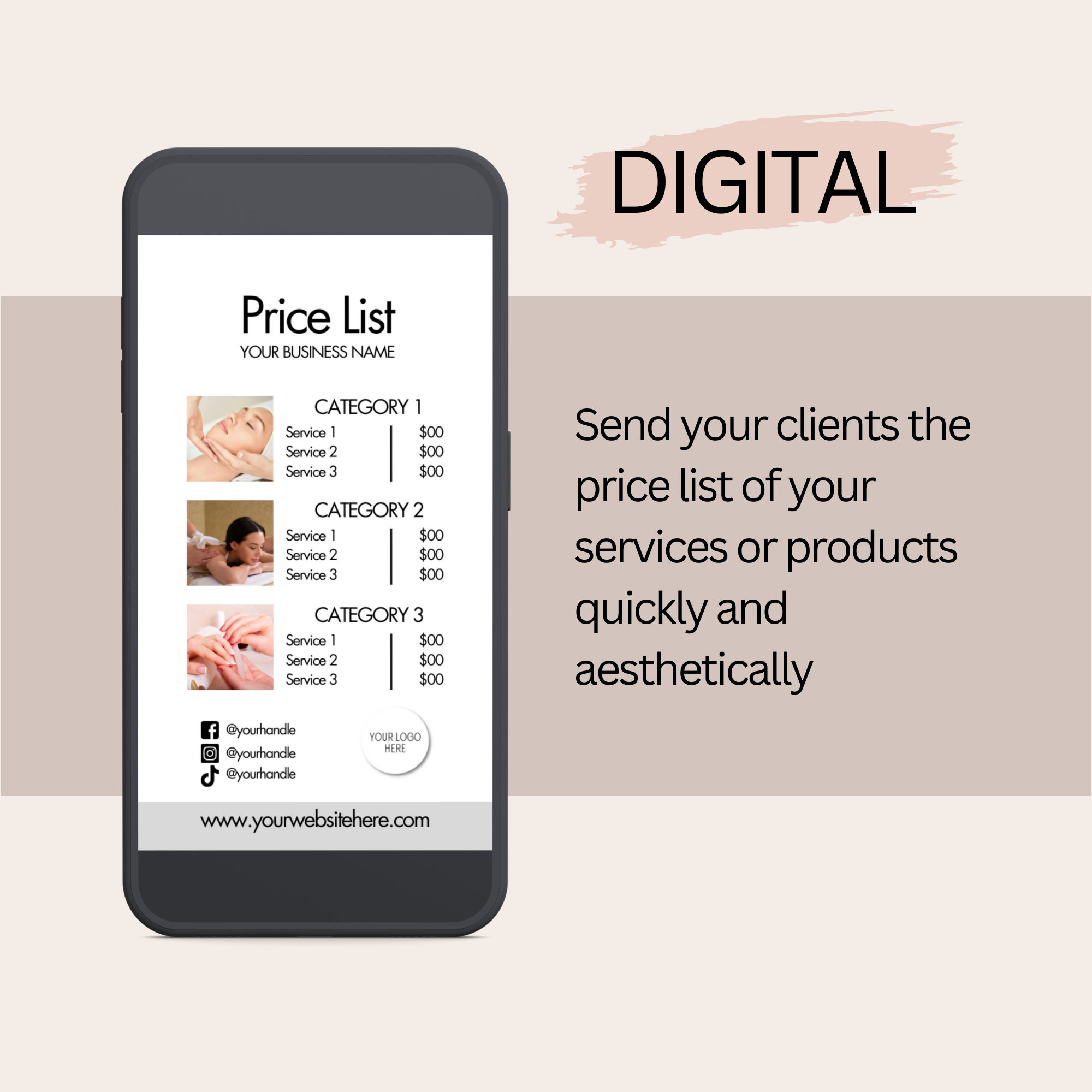 Spa Price List, Digital & Printable Price List Template, Business Price ...