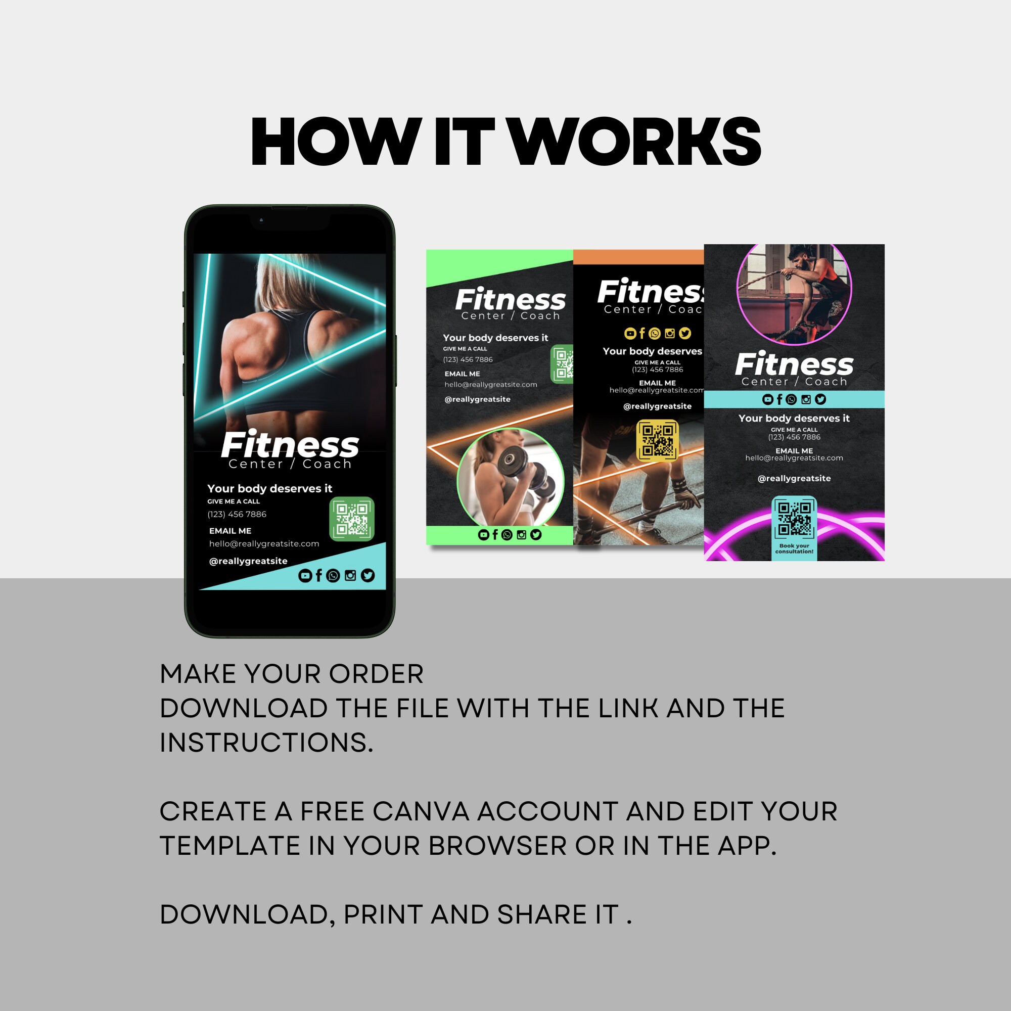QR Code Digital Business Card Bundle, Fitness Coach Business Card, QR ...