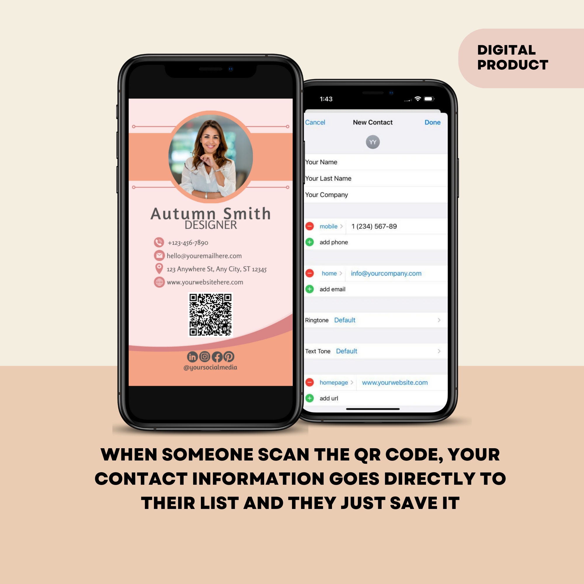 Designer Business Card, QR Code Digital Business Card Template, Save My ...