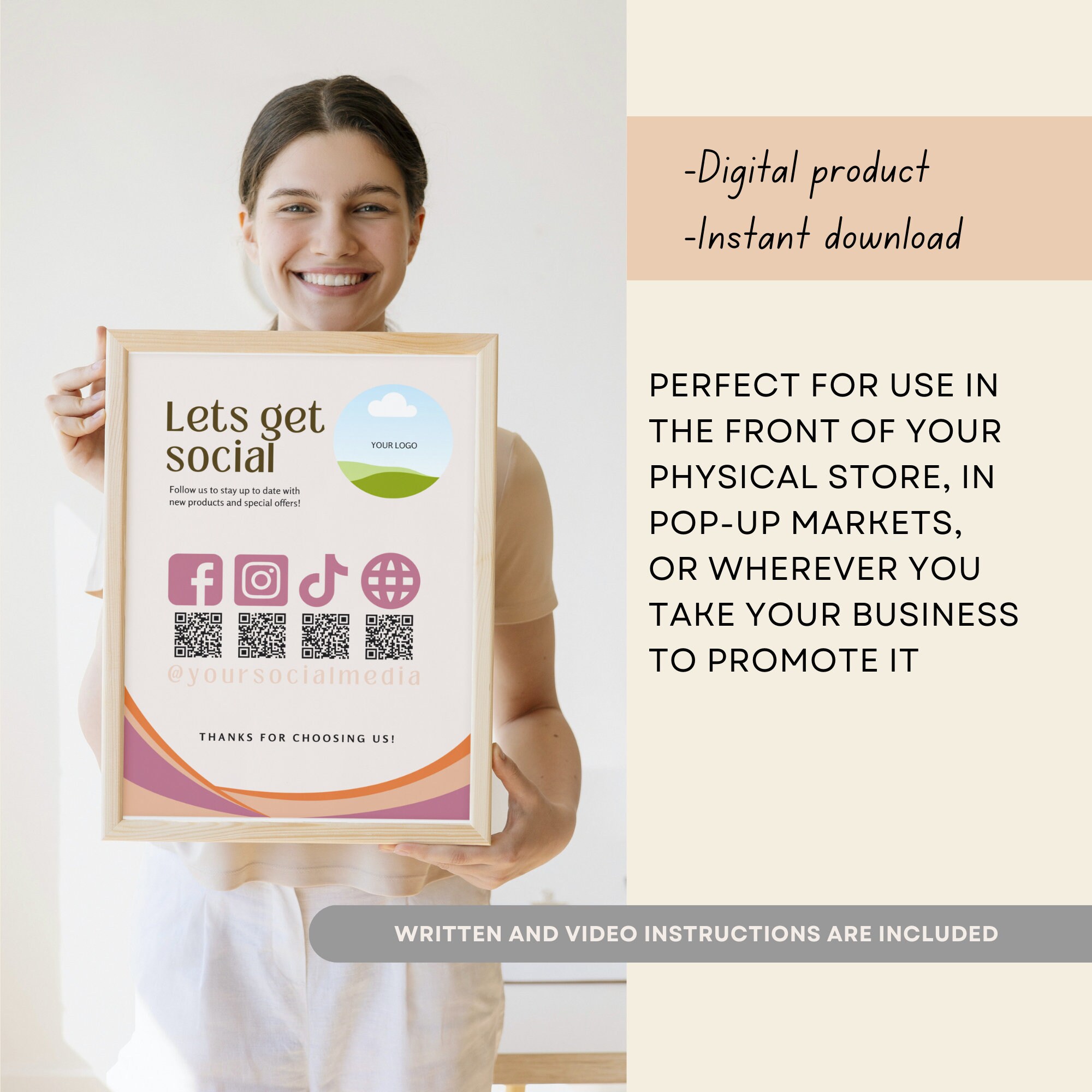 Editable Business Sign, Groovy Retro, Social Media QR Code Sign, Scan ...