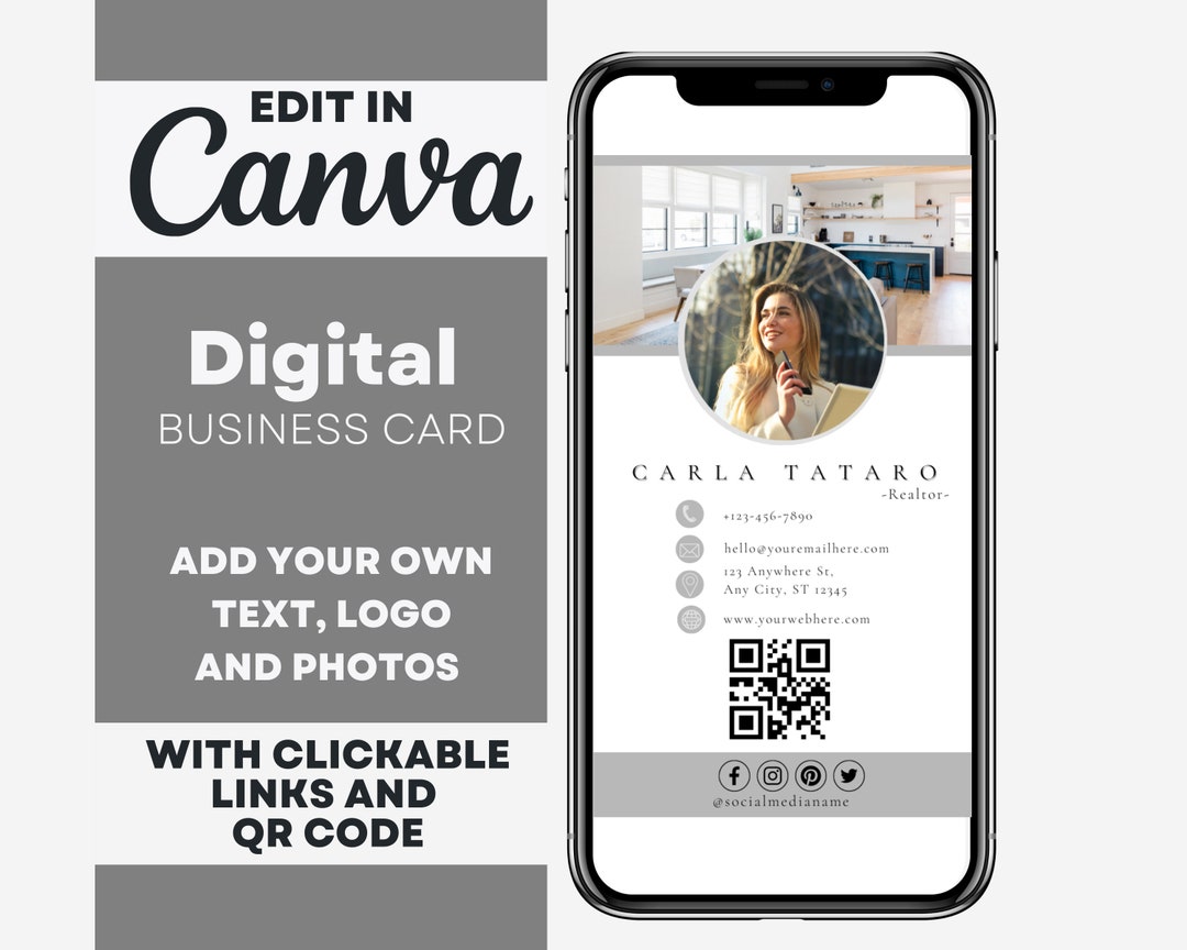 Realtor Digital Business Card Template With QR Code & Clickable Links ...