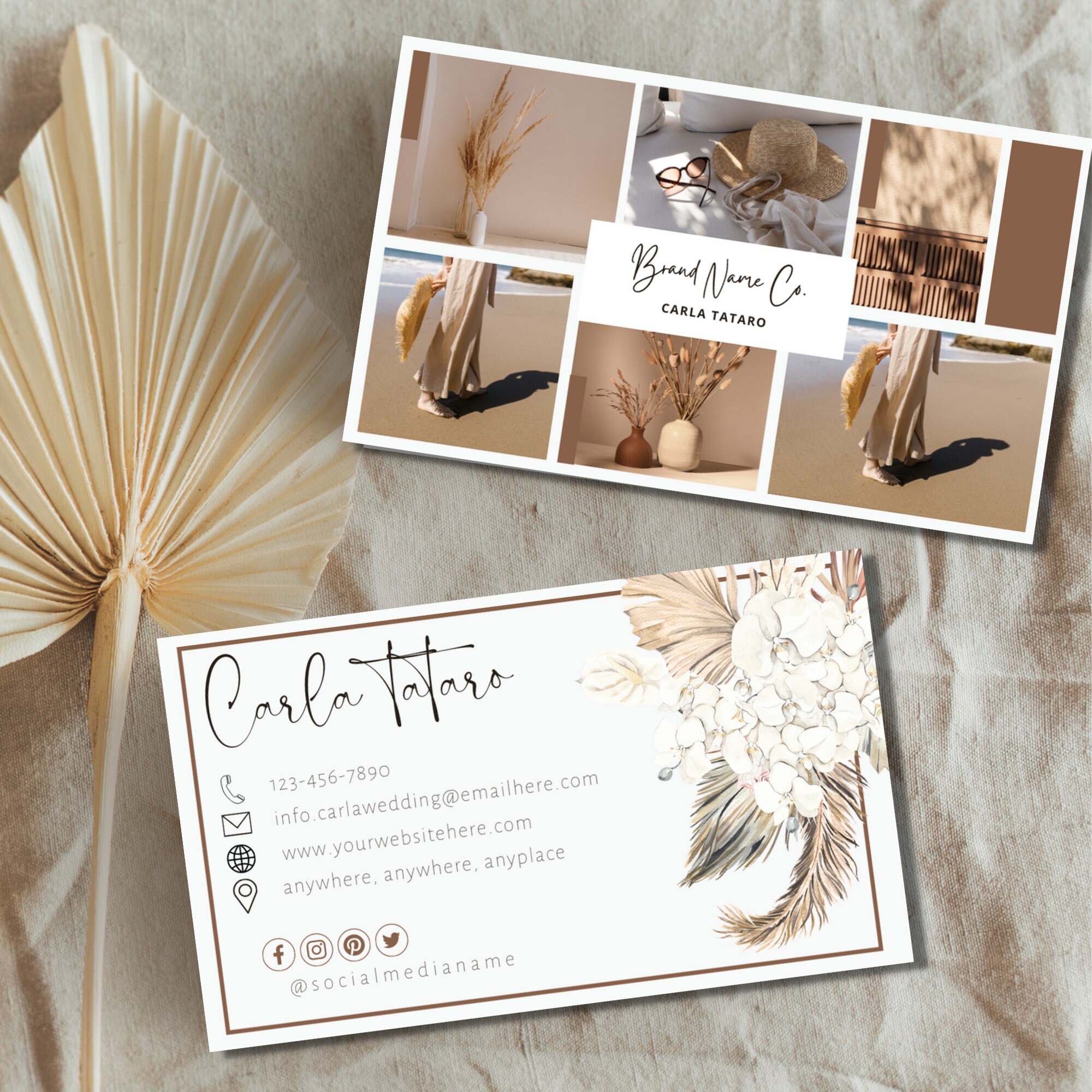 Boho Printable Business Card Template Editable Canva - Etsy