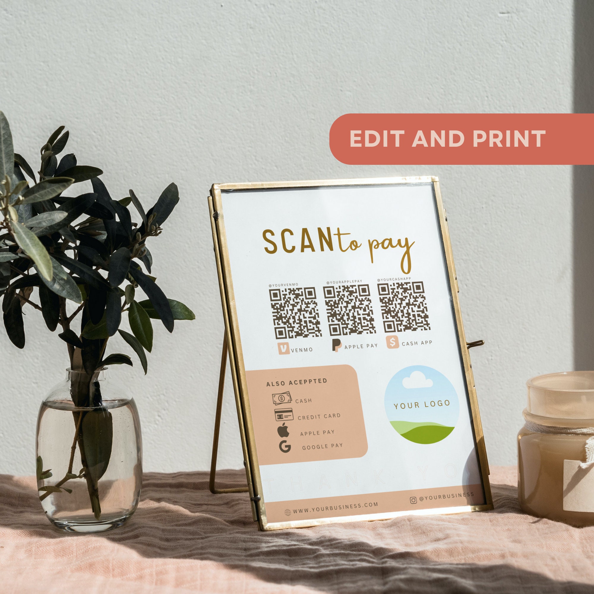 Boutique Scan to Pay Sign, Printable Payment Sing, Editable Scan to Pay ...