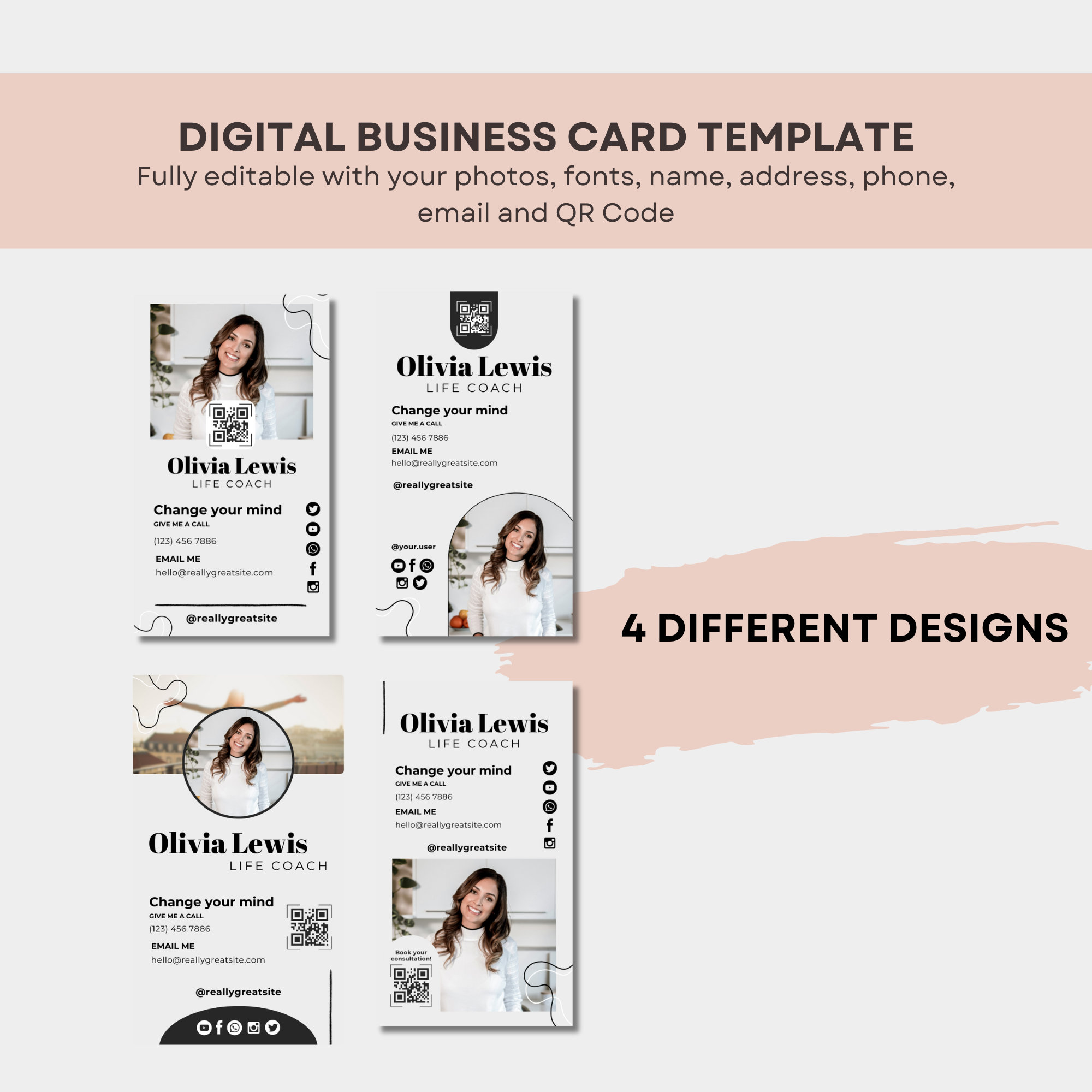 QR Code Digital Business Card Bundle, Life Coach, Life Coach Business ...