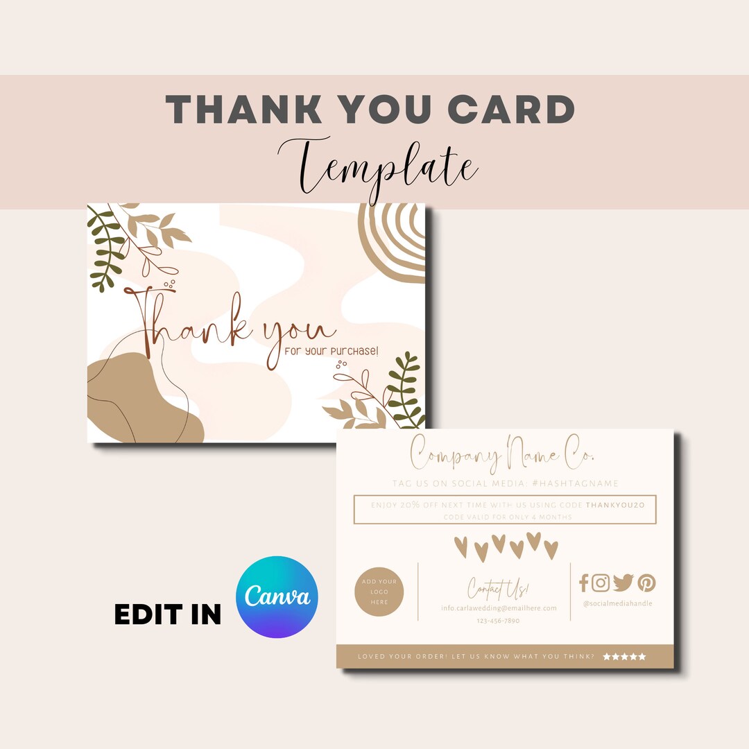 Neutral Thank You Card, Printable Thank You Package Insert, Modern ...