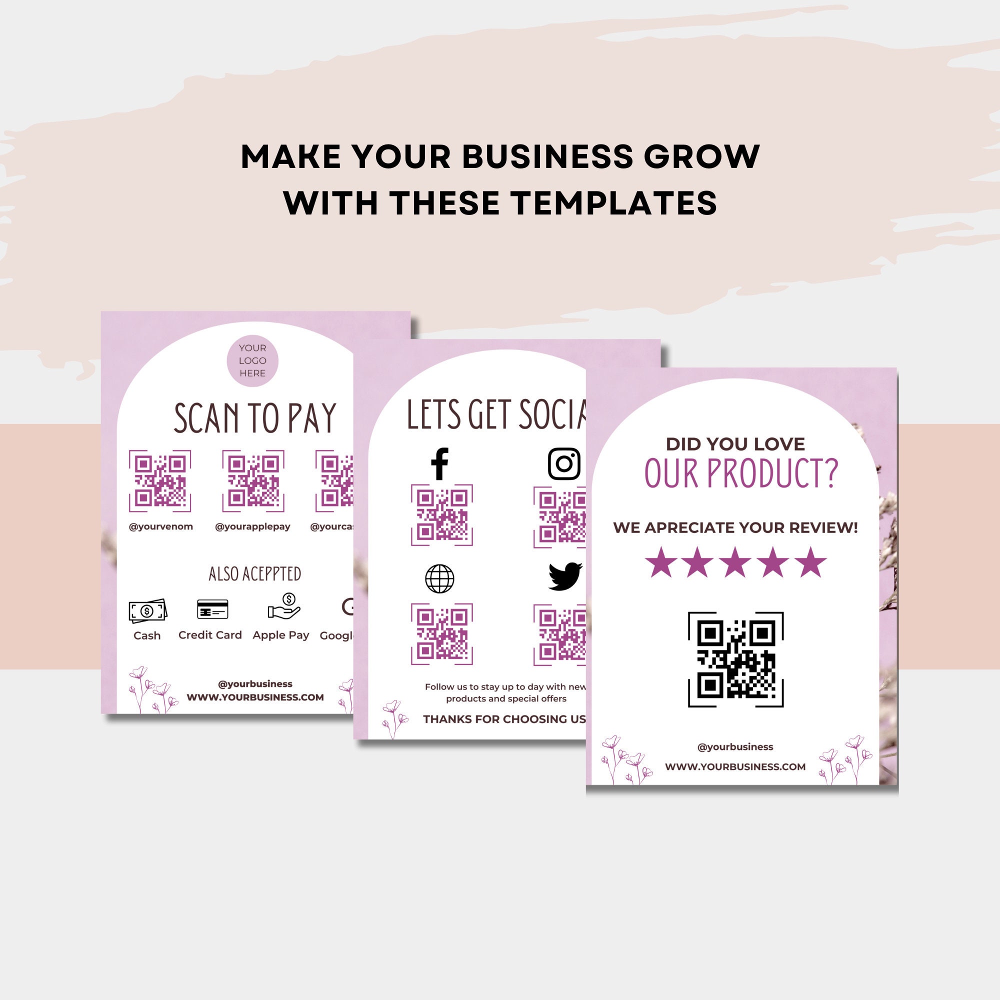 Editable Business Sign, Social Media QR Code Sign, Scan to Pay Sign ...