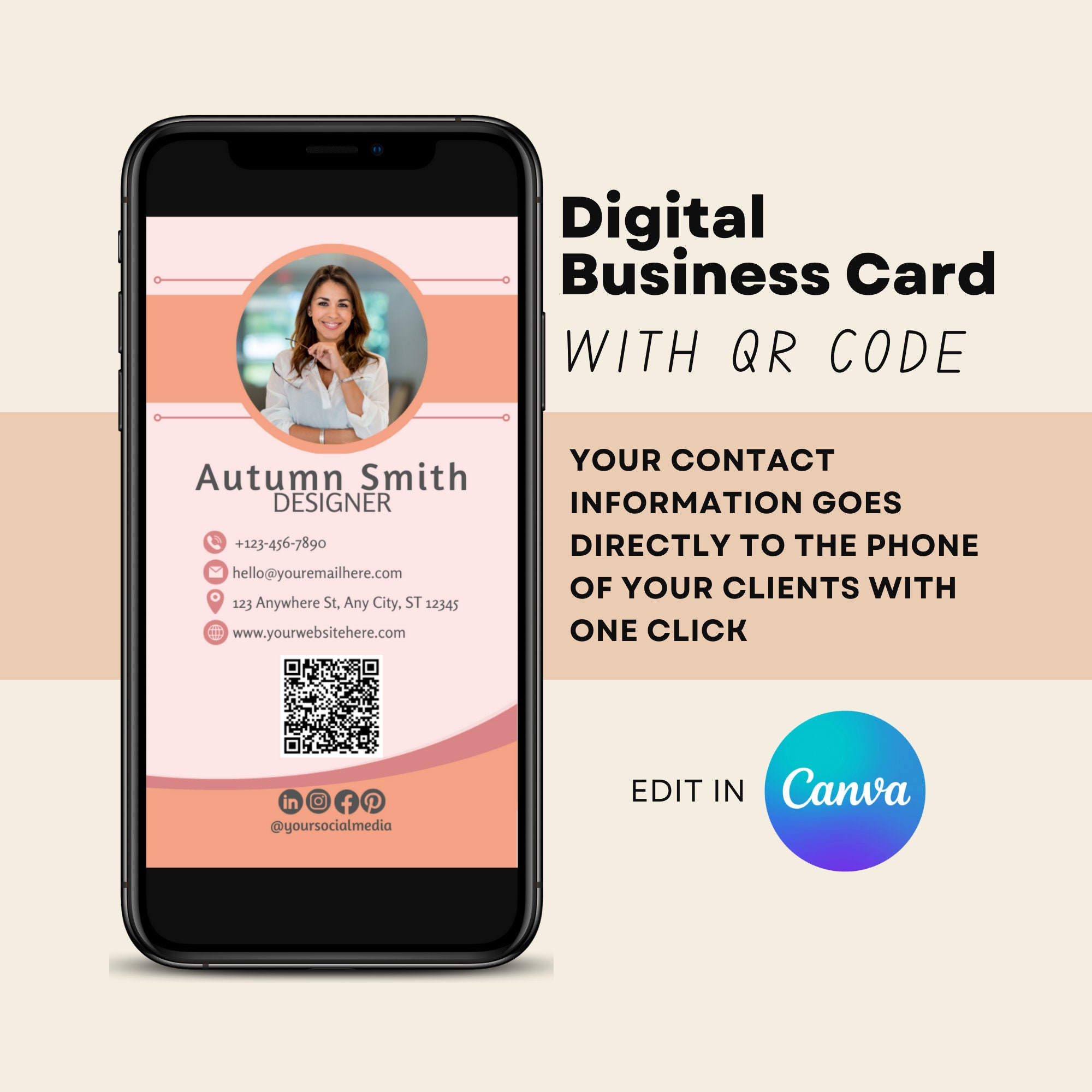 Designer Business Card, QR Code Digital Business Card Template, Save My ...