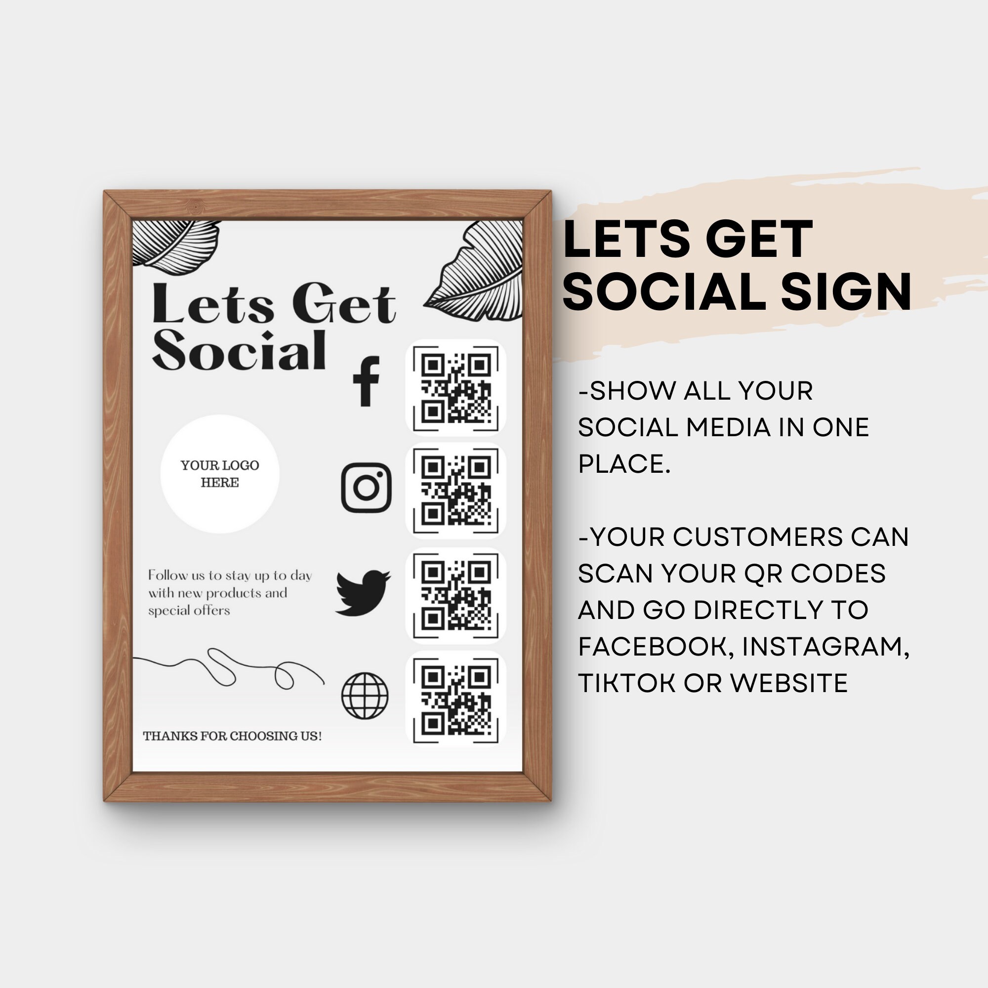 Editable Business Sign, Social Media QR Code Sign, Scan to Pay Sign ...