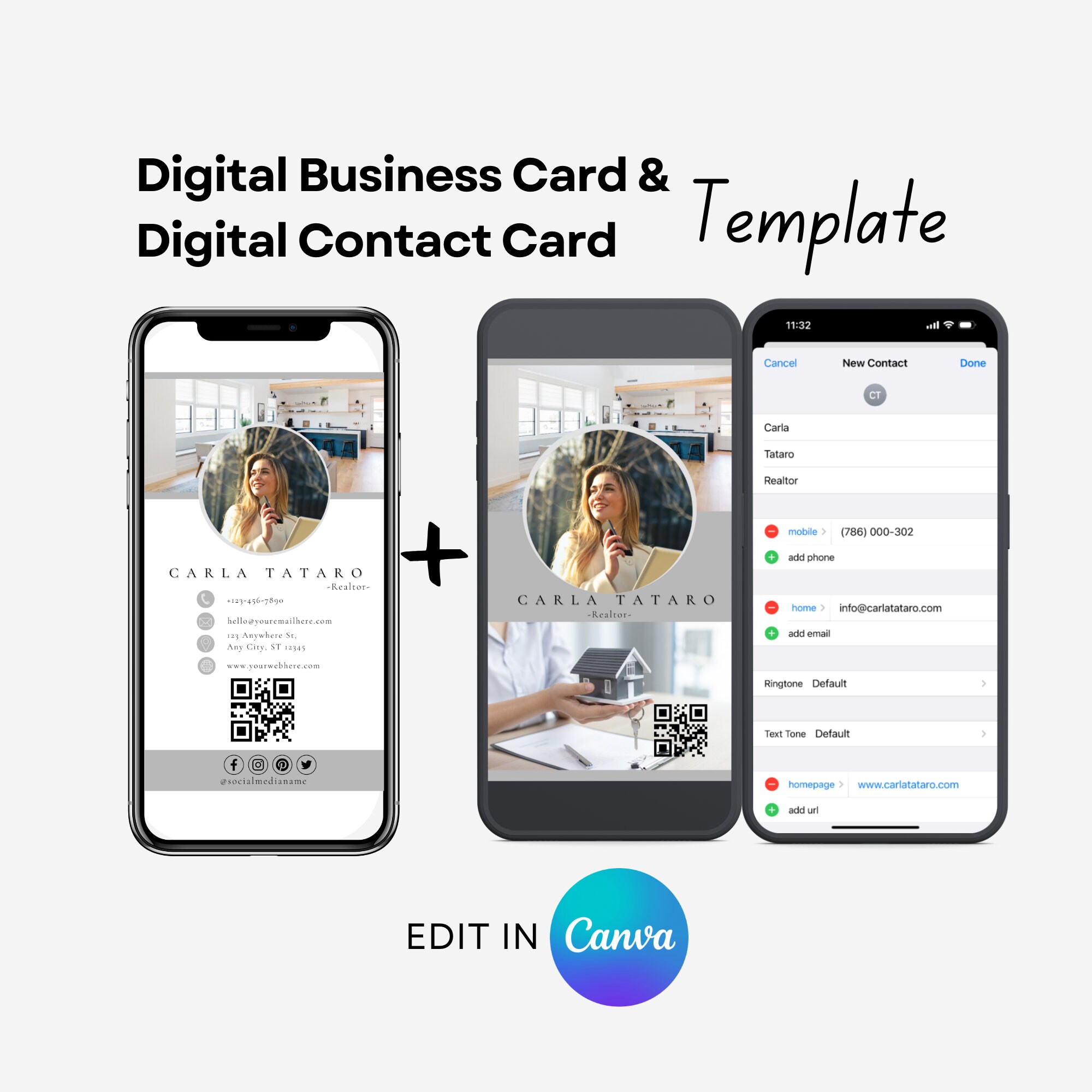 Realtor Digital Business Card Template: QR Code, Clickable Links (canva ...