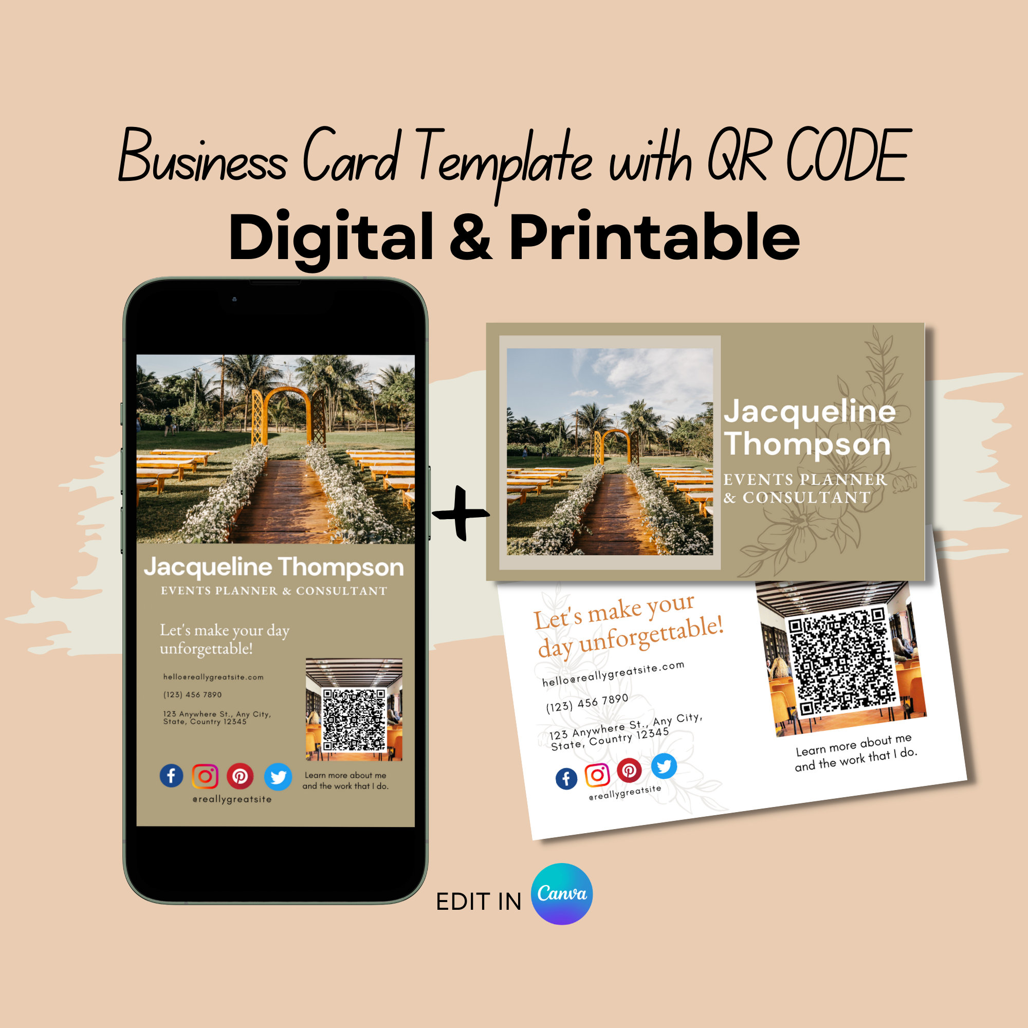 Digital & Printable QR Code Business Card, Business Card Template, QR ...