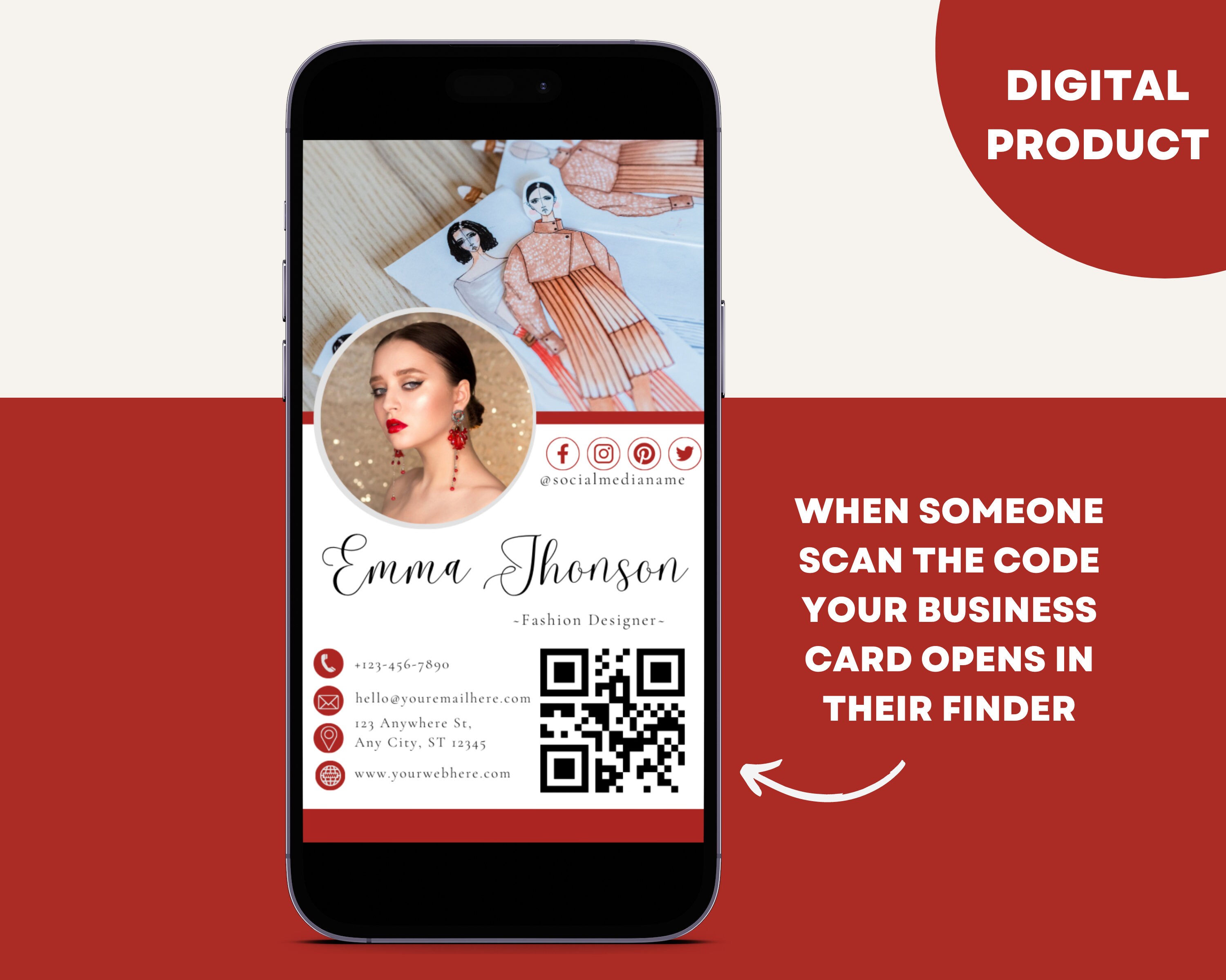 Fashion Designer Business Card, QR Code Digital Business Card Template ...