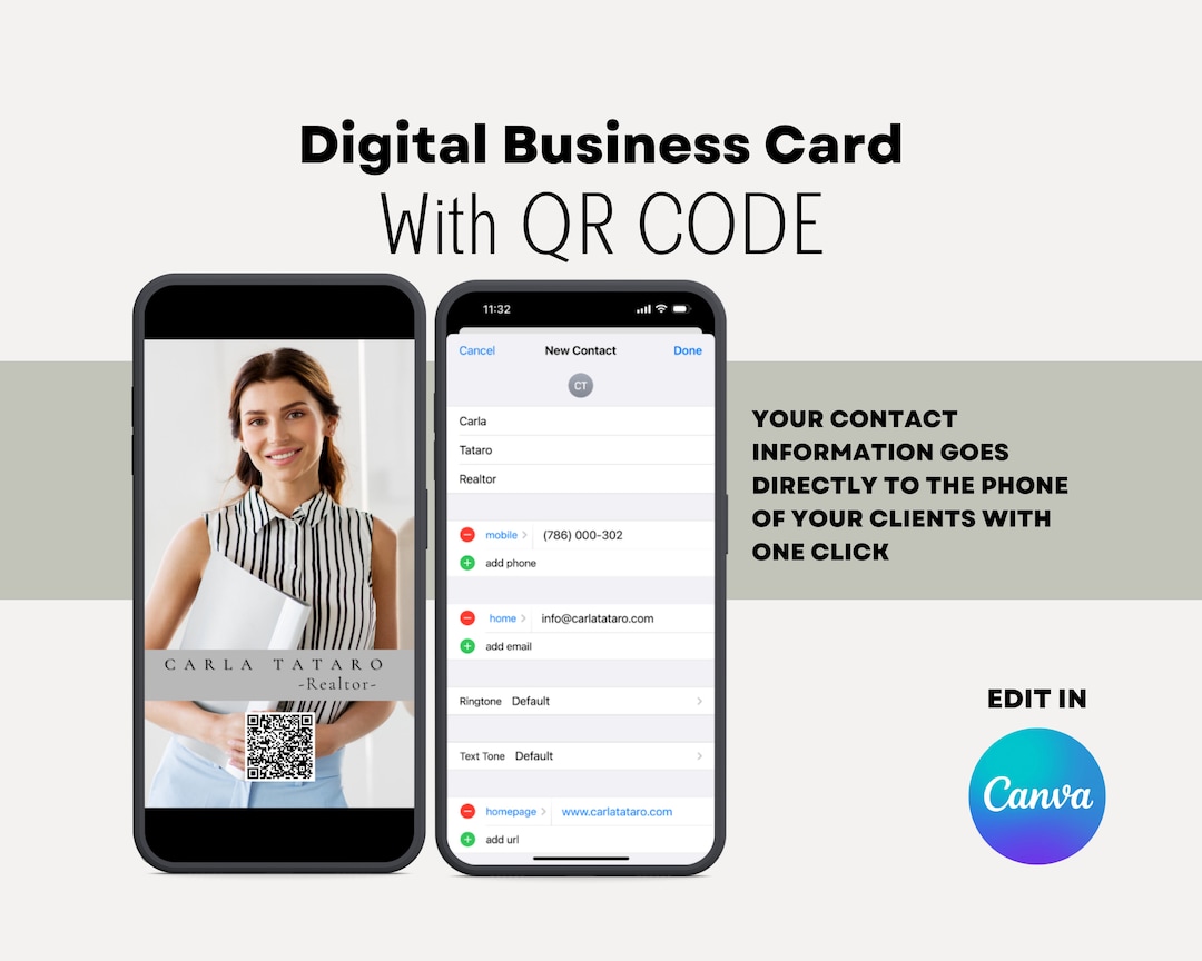 Digital Business CARD With QR CODE Editable Canva Template - Etsy