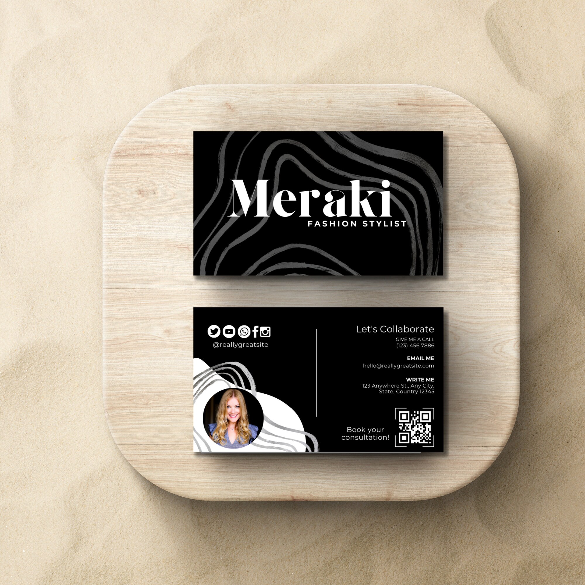 Fashion Stylist Digital & Printable Business Card Template With QR Code ...