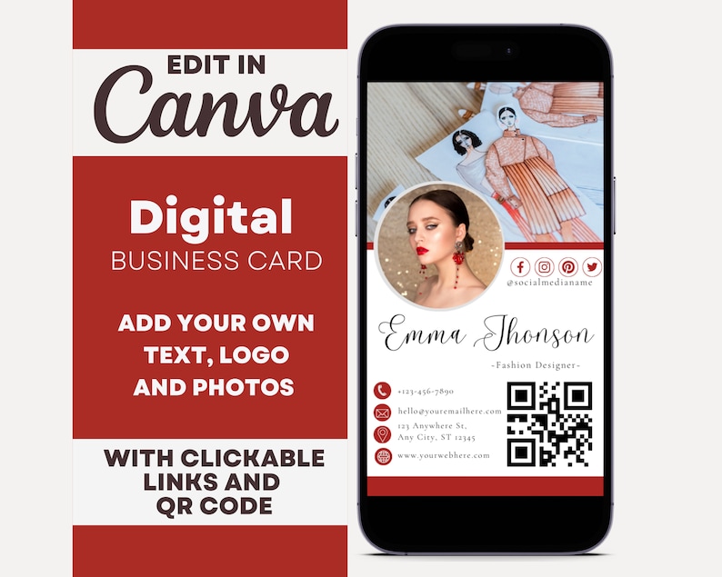 Fashion Designer Business Card, QR Code Digital Business Card Template ...