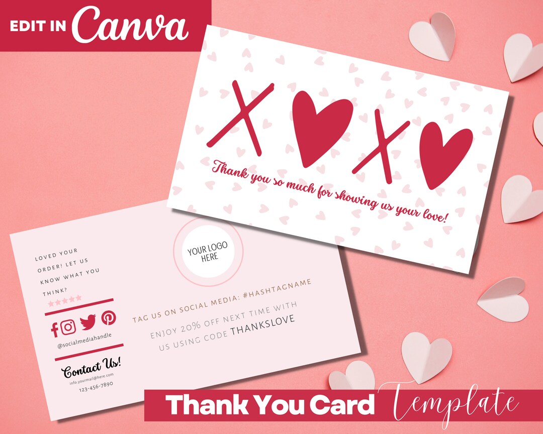 Editable Valentine's Thank You Card Canva Template Small - Etsy