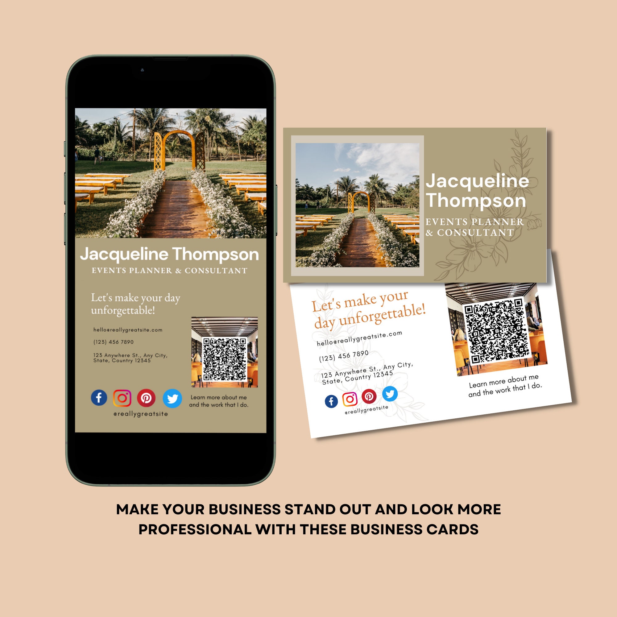 Event Planner Business Card, Digital & Printable QR Code Business Card ...