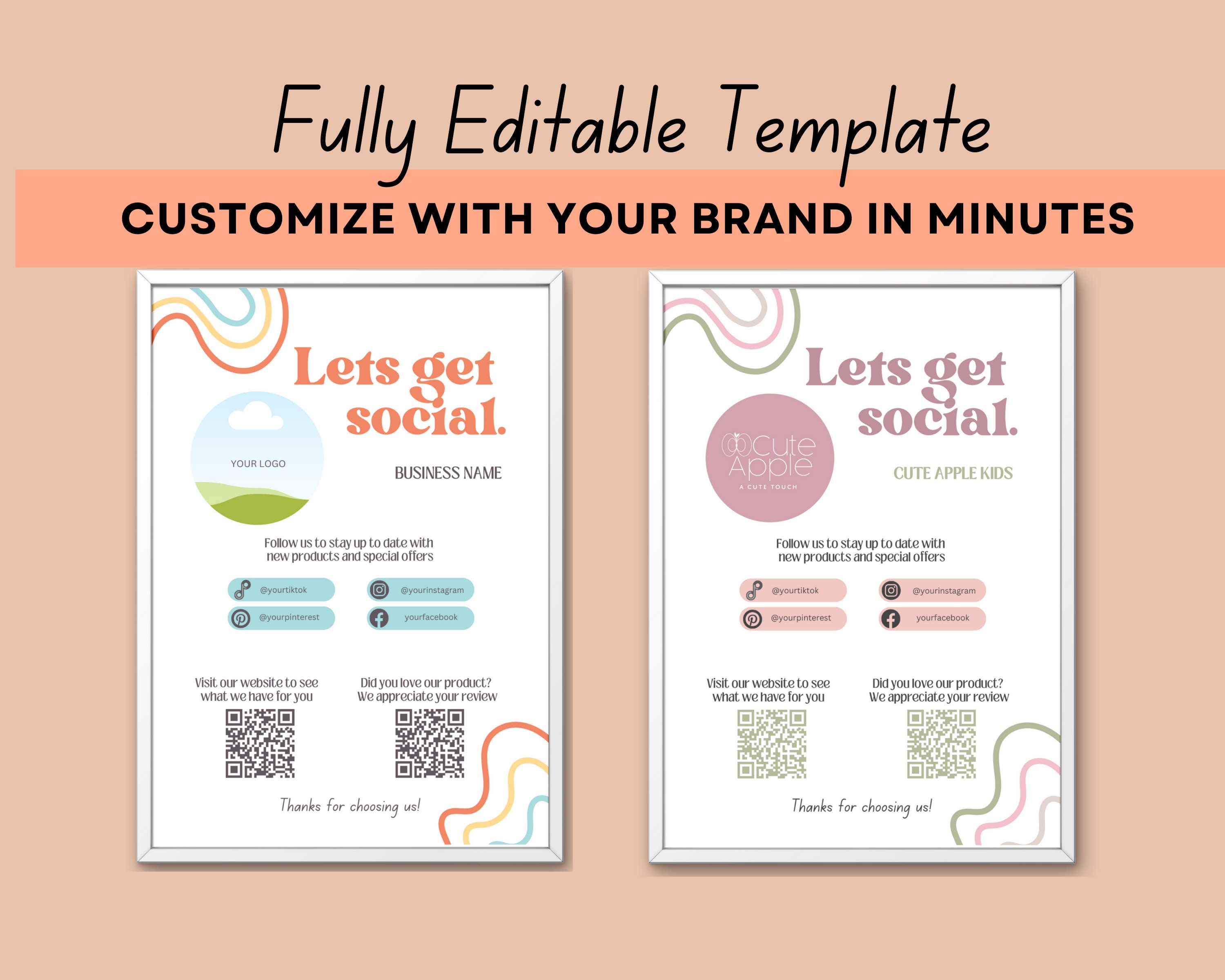 Groovy Social Media Sign, Social Media Sign Printable Template, Lets ...