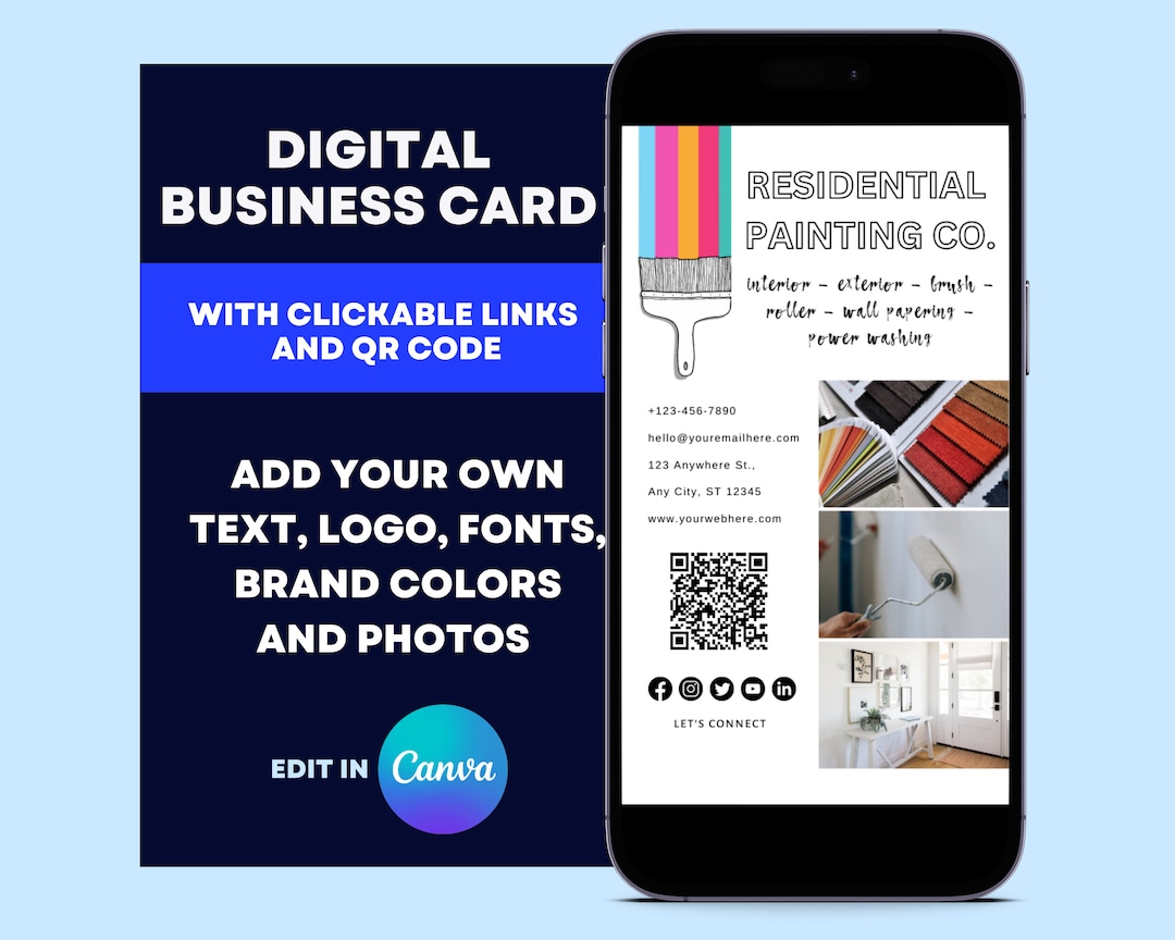 Painting Business Card, DIGITAL BUSINESS Card Template With QR Code ...