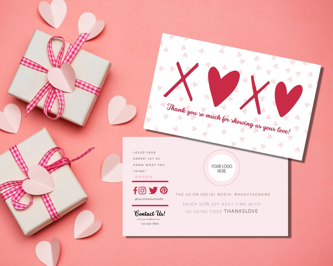 Editable Valentine's Thank You Card Canva Template Small - Etsy