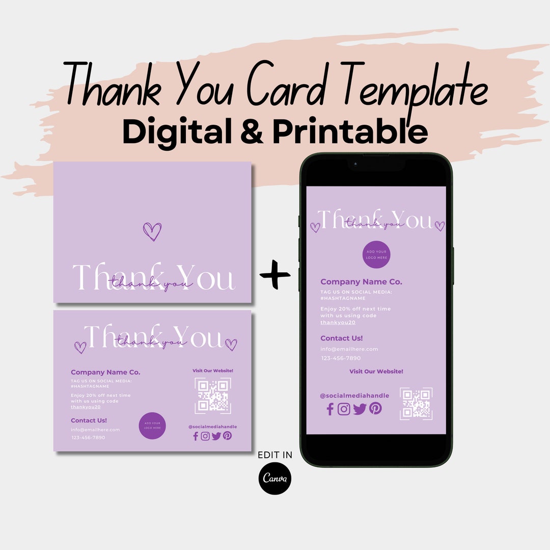 Small Business Thank You Card Template, QR Code Business Card, Digital ...