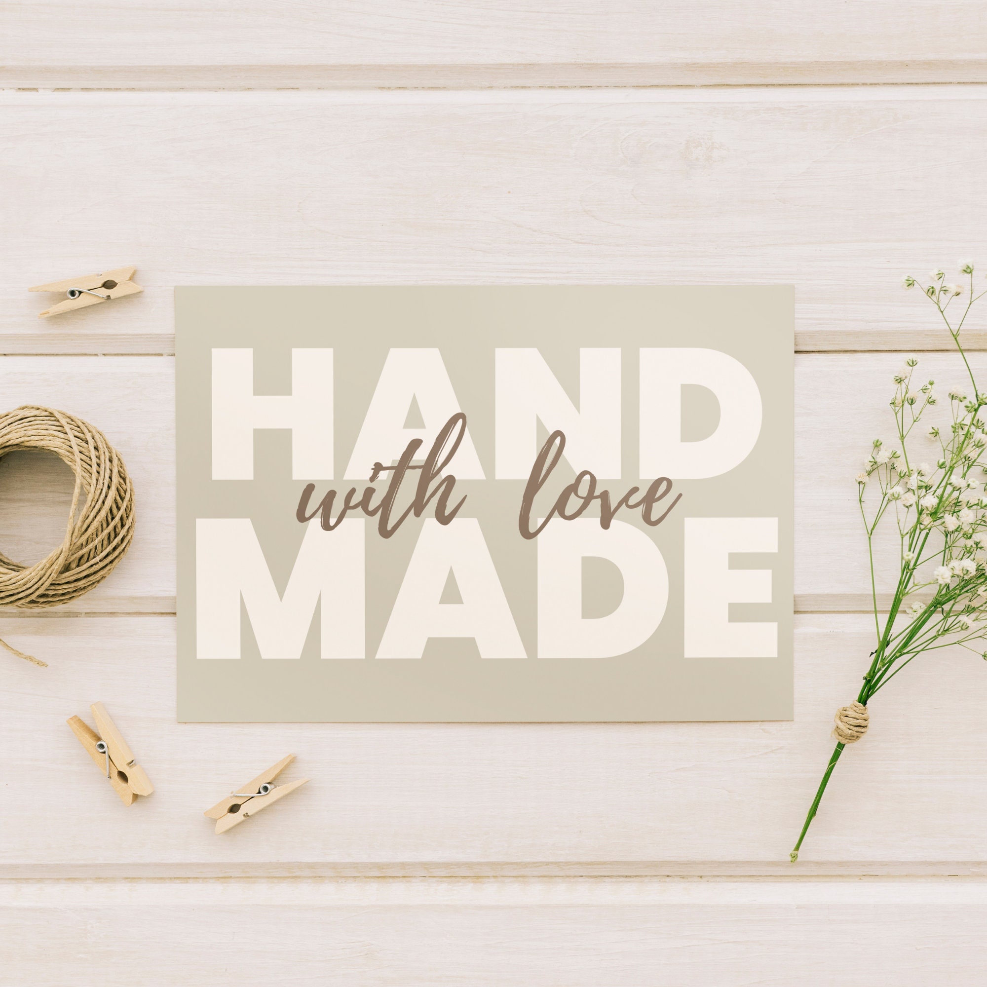 Handmade With Love Neutral Thank You Card Editable Template, Thanks for ...