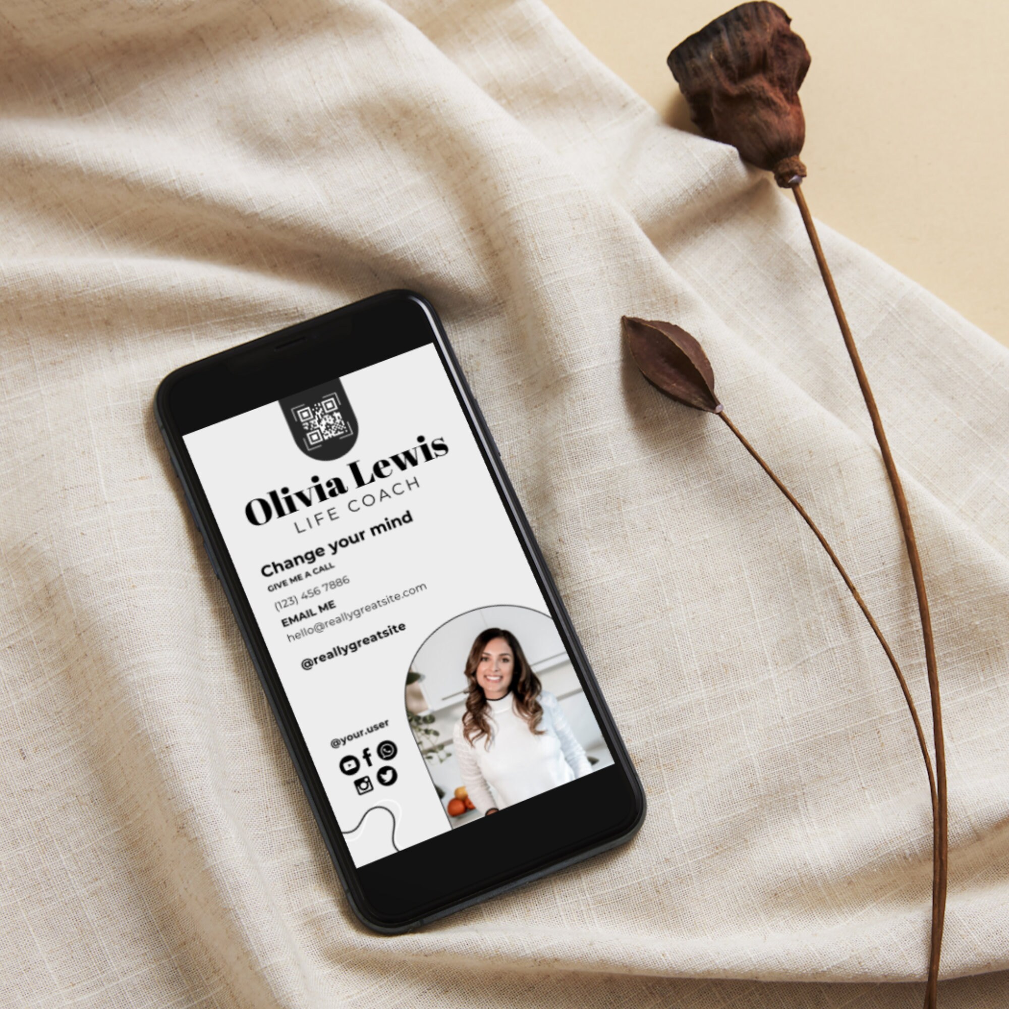 QR Code Digital Business Card Bundle, Life Coach, Life Coach Business ...