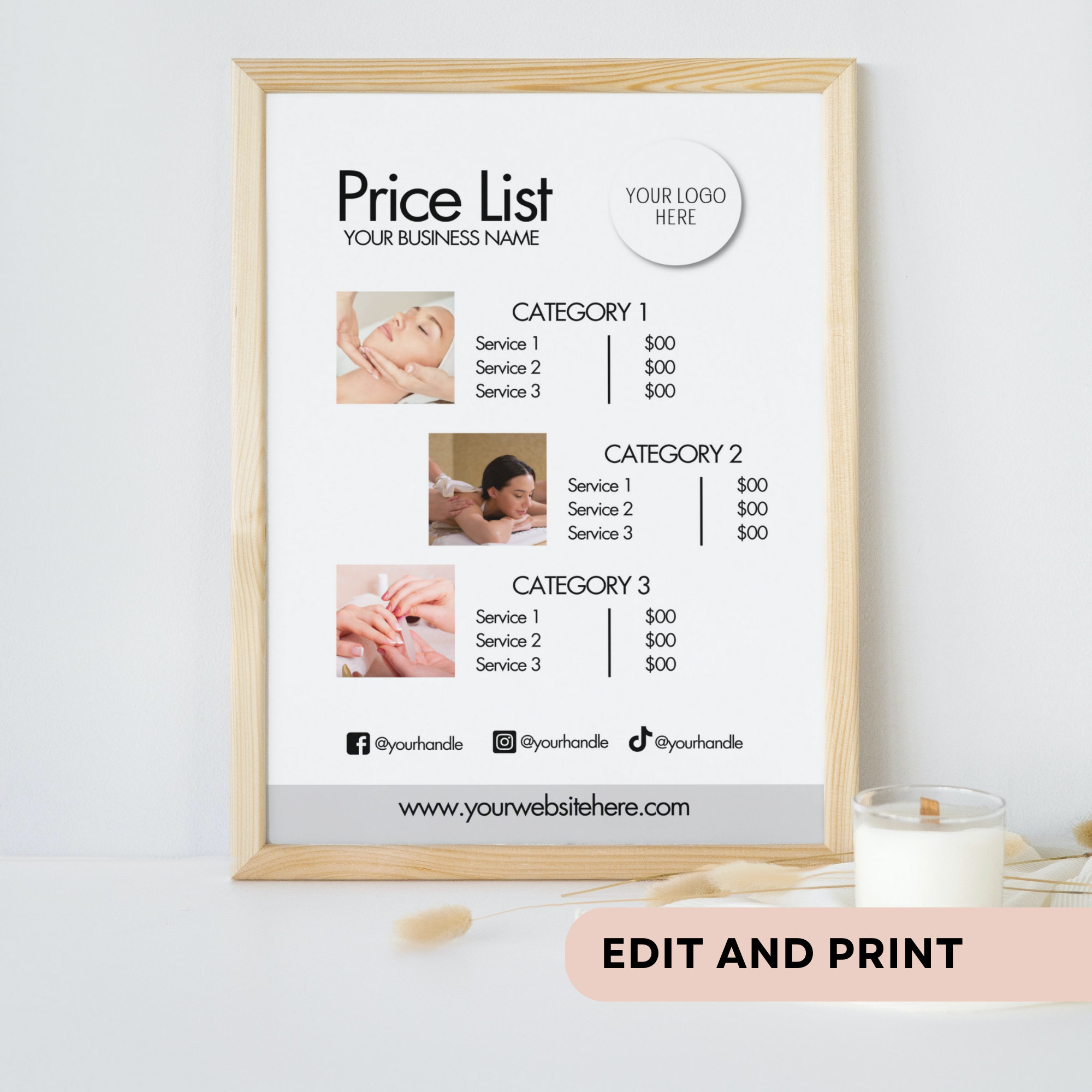 Spa Price List, Digital & Printable Price List Template, Business Price ...