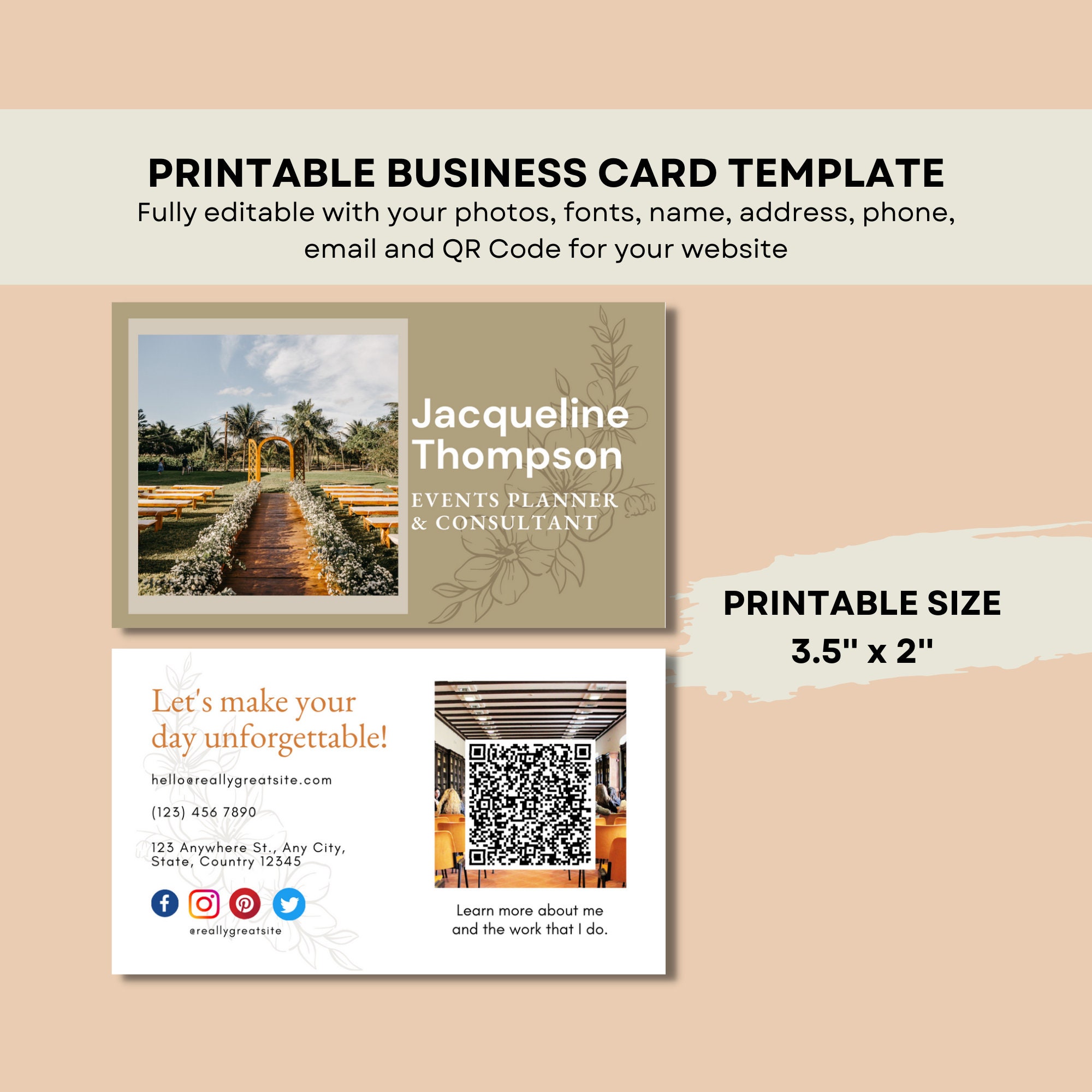 Event Planner Business Card, Digital & Printable QR Code Business Card ...