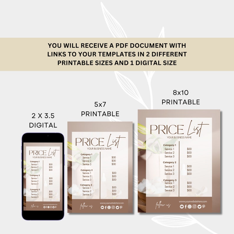 Price List Template, Digital & Printable, Business Price List, Social ...