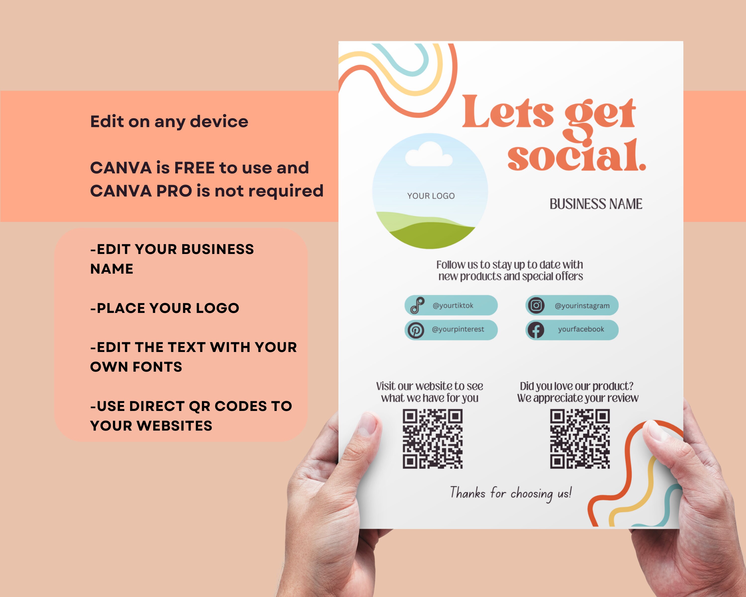 Groovy Social Media Sign, Social Media Sign Printable Template, Lets ...