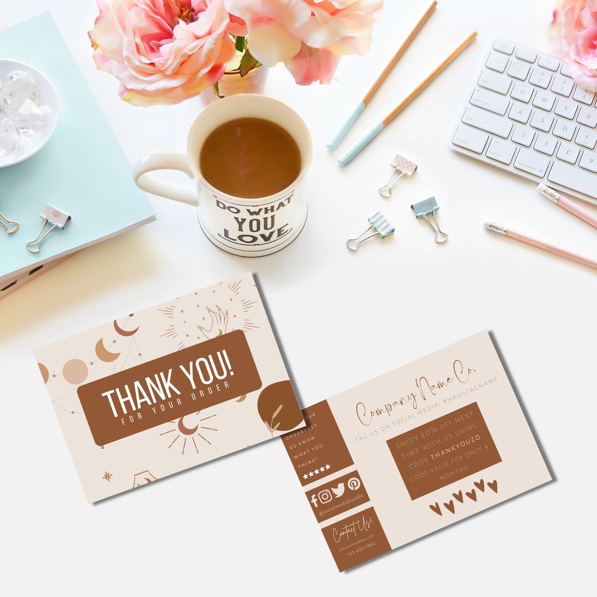 Boho Thank You Card, Boutique Package Insert, Editable Canva Template ...