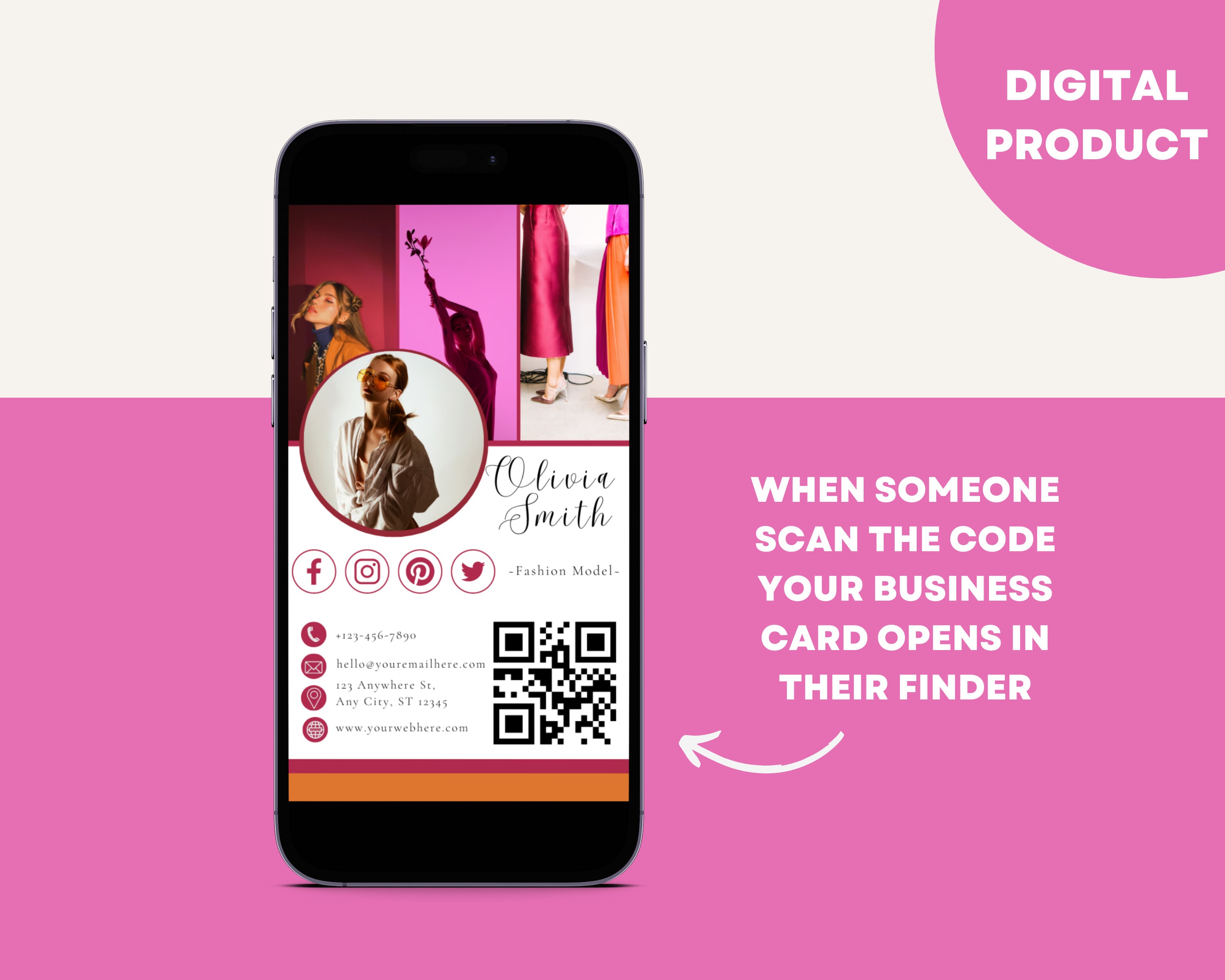 Digital Business Card Canva Template With QR Code & Clickable Links ...