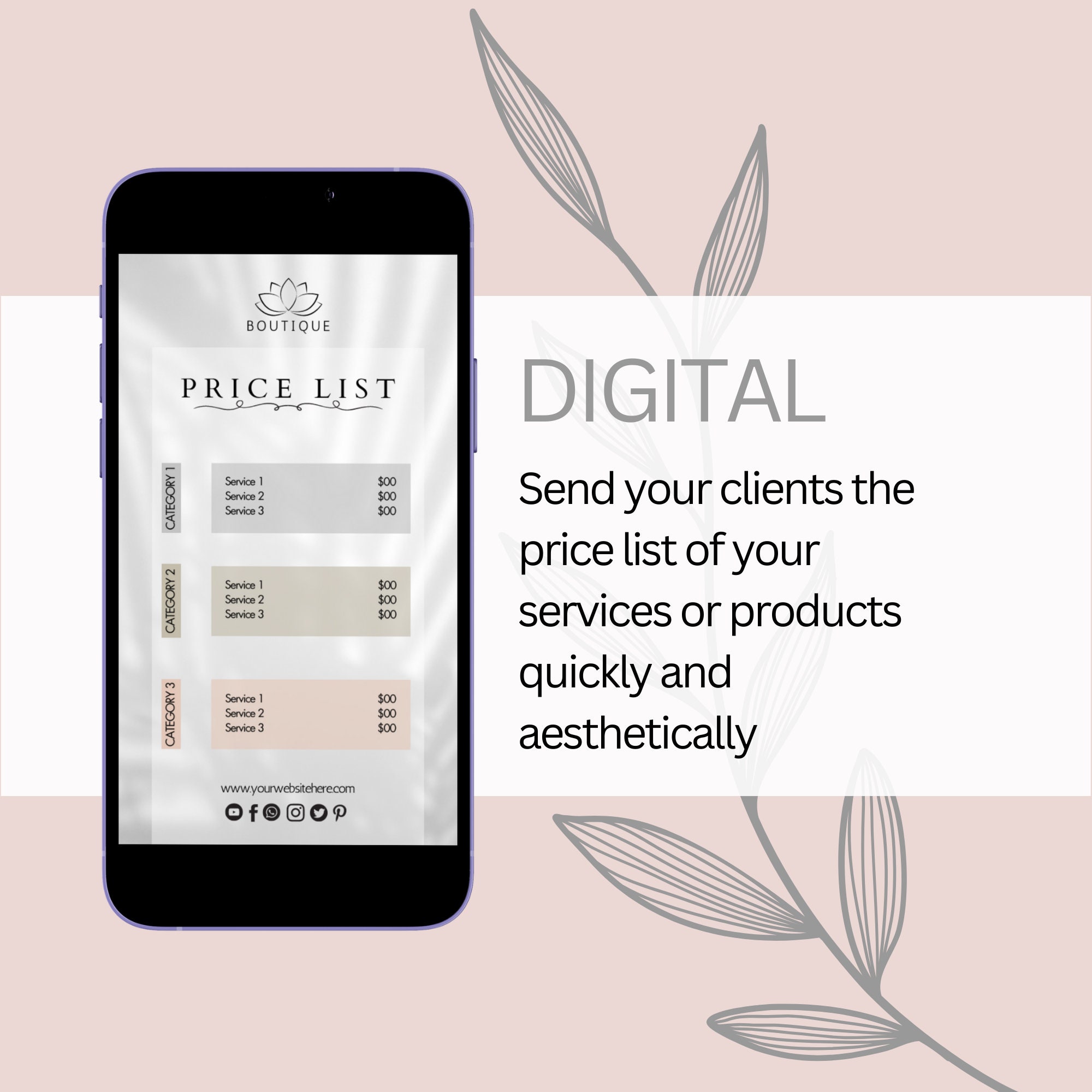 Boutique Price List Template, Digital & Printable, Business Price List ...