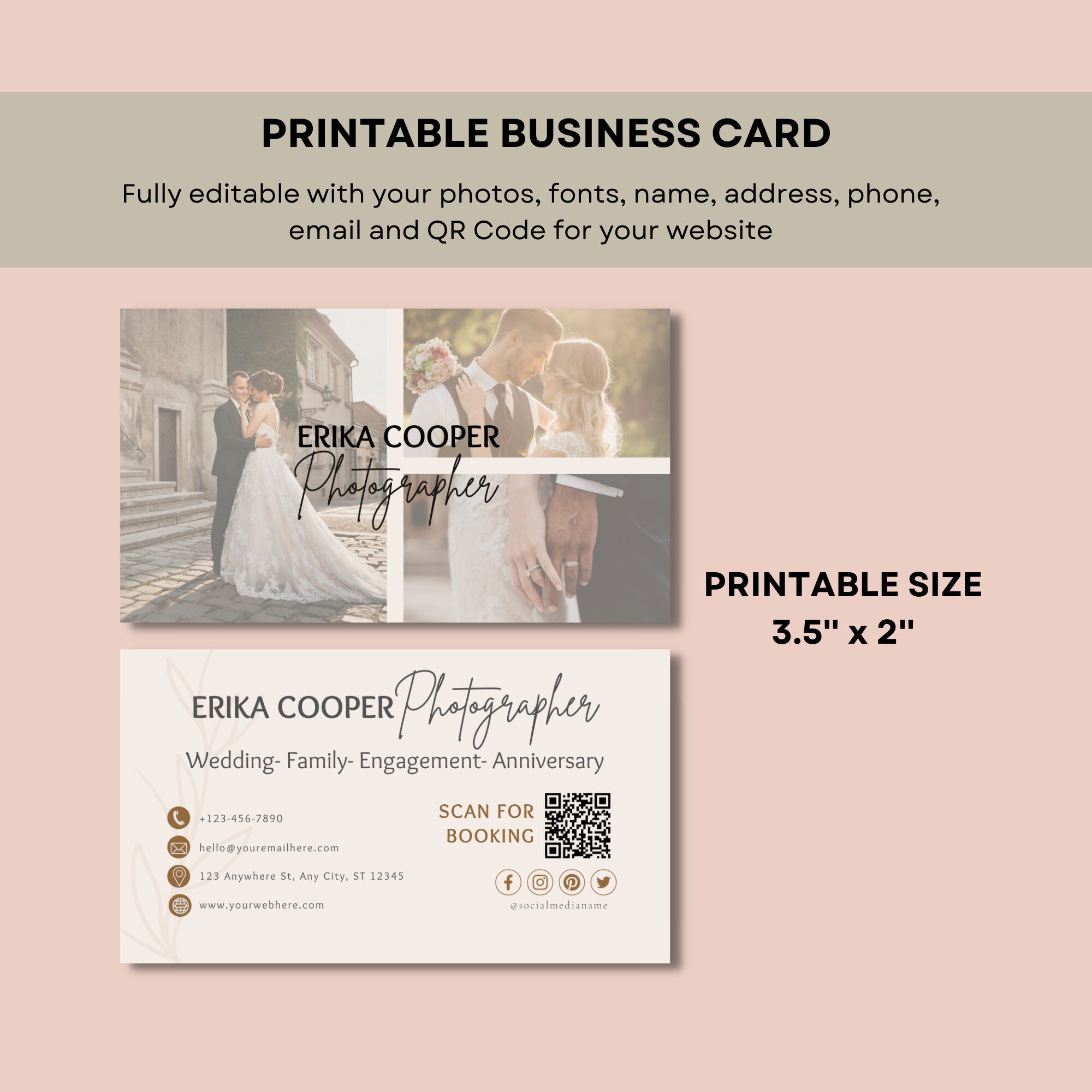 Photographer Business Card, QR Code Business Card Template, Digital ...