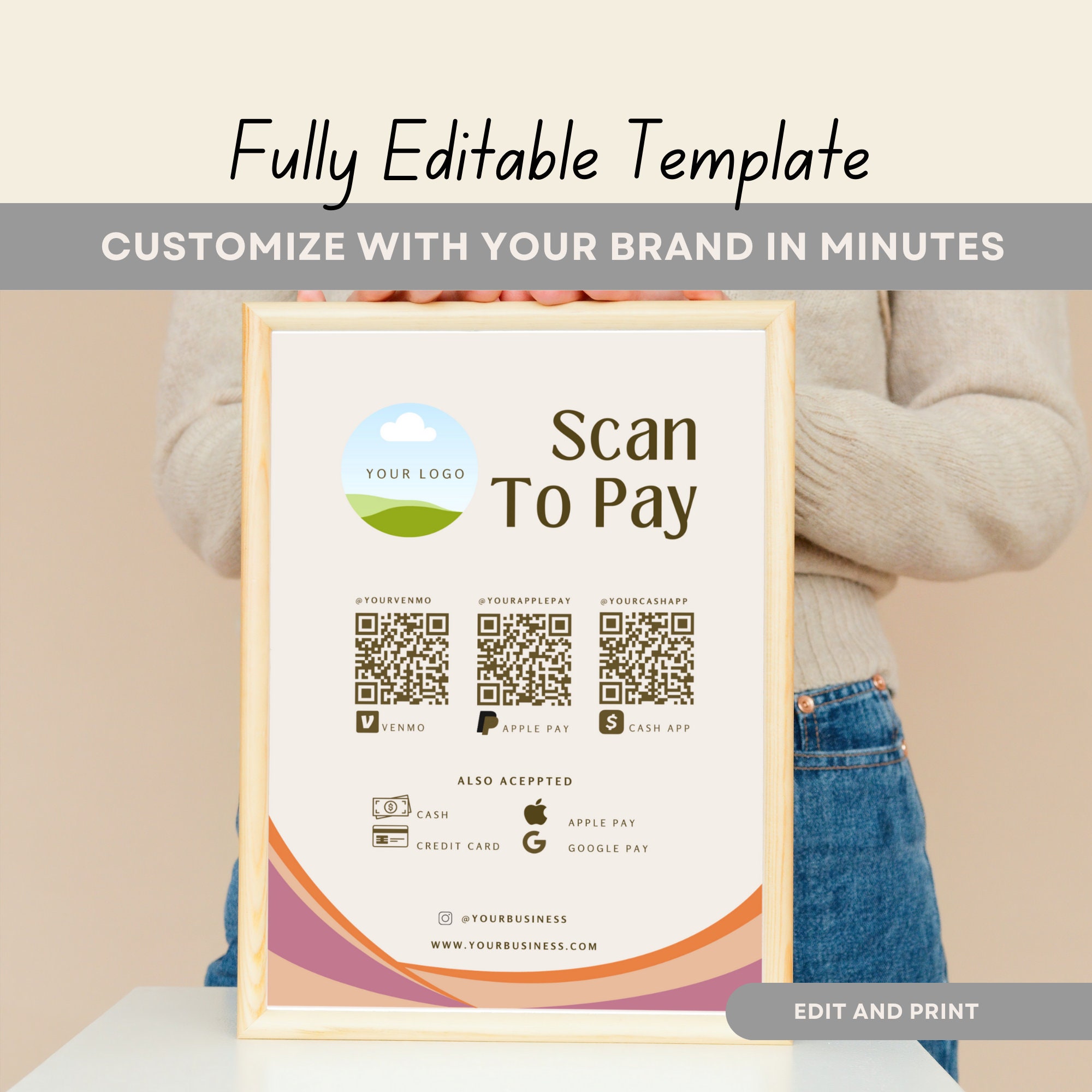 Editable Business Sign, Groovy Retro, Social Media QR Code Sign, Scan ...