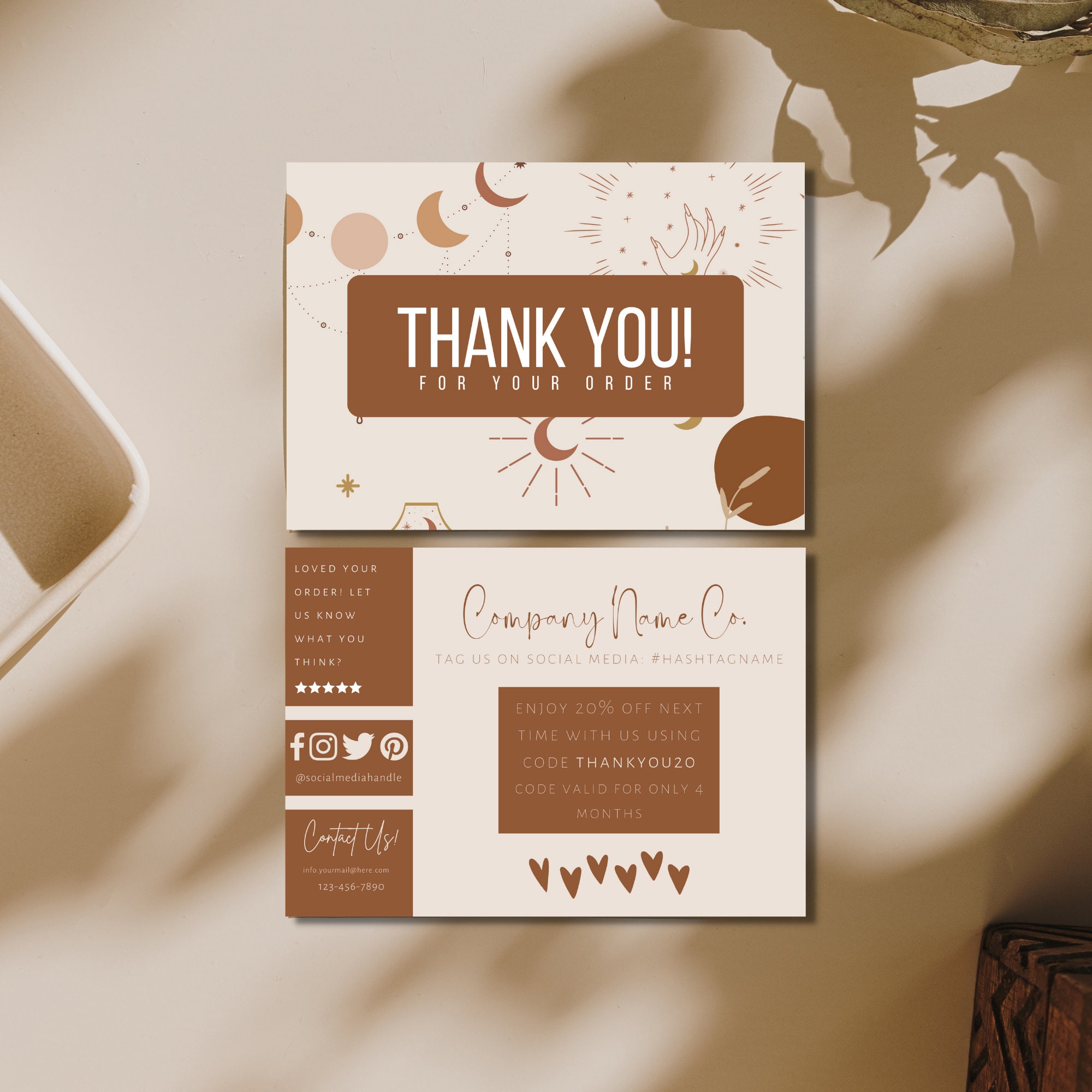 Boho Thank You Card, Boutique Package Insert, Editable Canva Template ...
