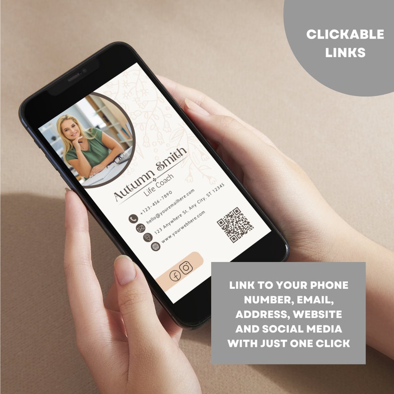 Life Coach Digital Business Card Template: Minimalist QR Code (canva ...