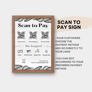 Editable Business Sign, Social Media QR Code Sign, Scan to Pay Sign ...