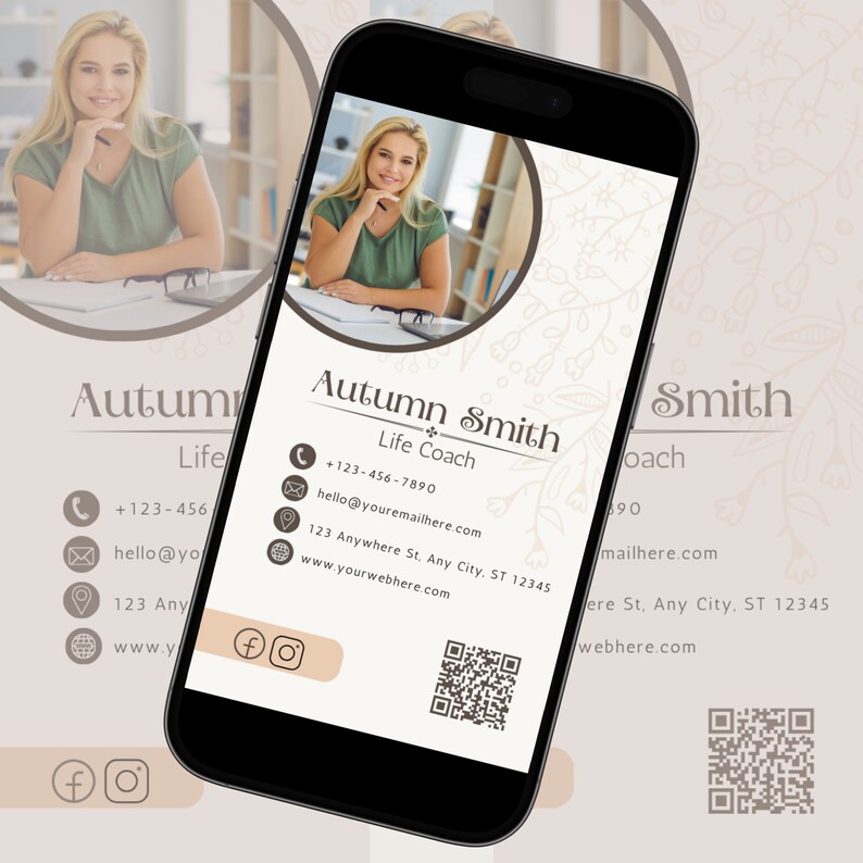Life Coach Digital Business Card Template: Minimalist QR Code (canva ...