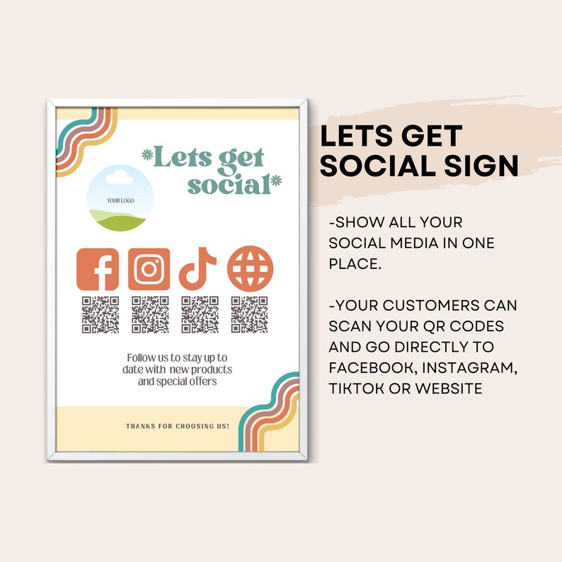 Groovy Retro Boutique Business Sign, Social Media QR Code Sign, Scan to ...