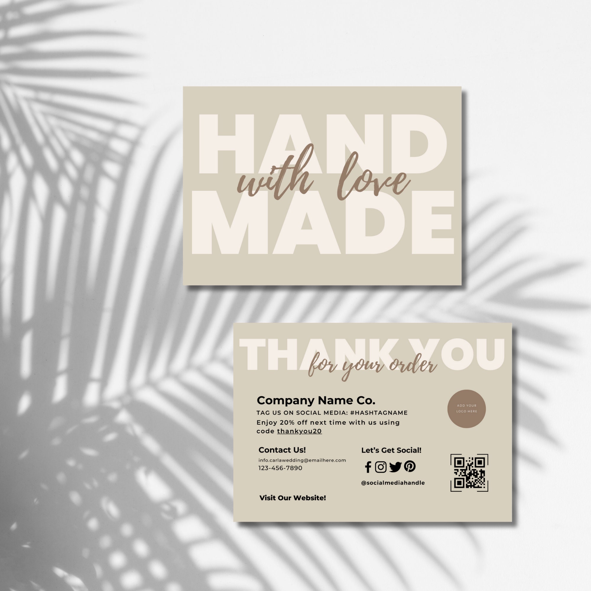 Handmade With Love Neutral Thank You Card Editable Template, Thanks for ...