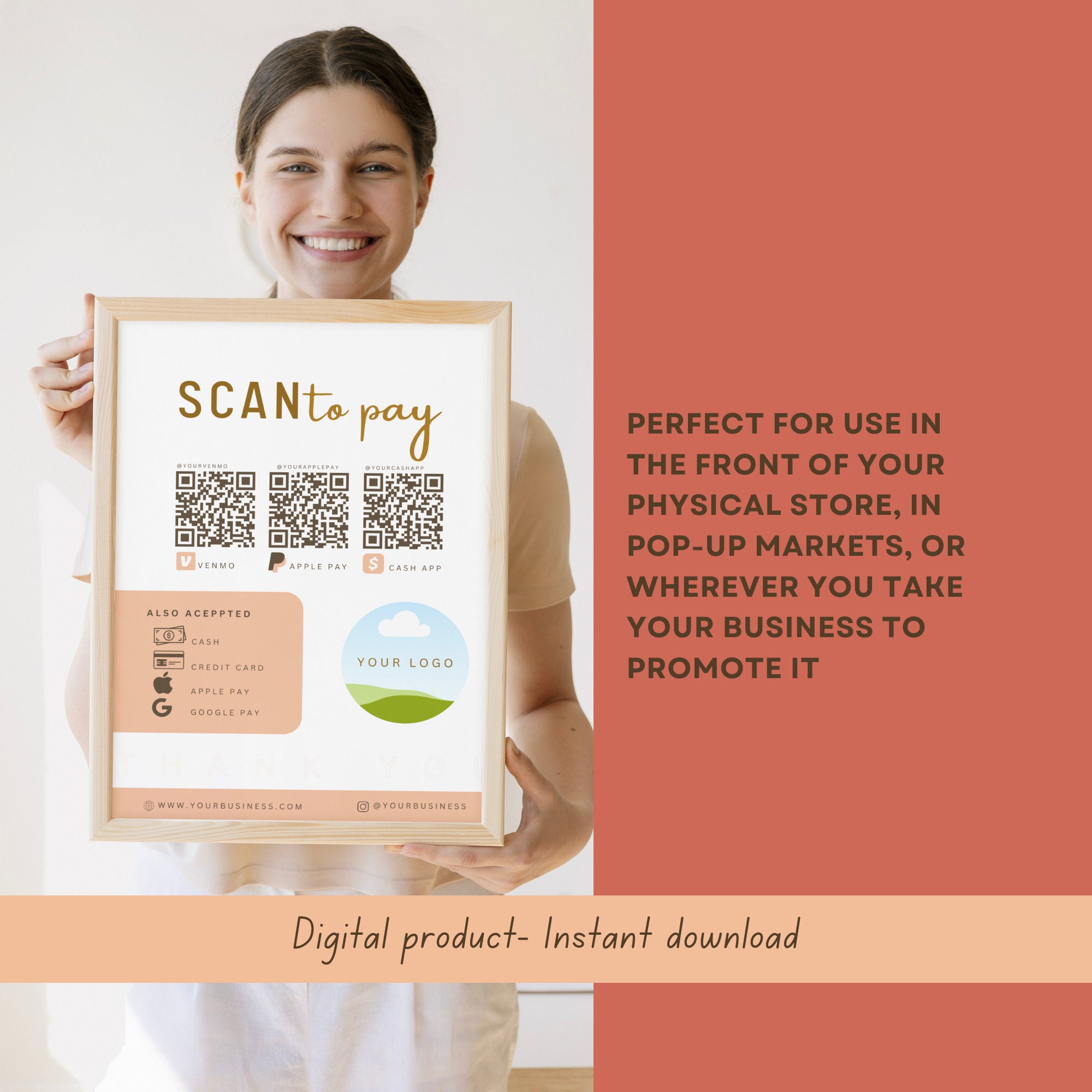 Boutique Scan to Pay Sign, Printable Payment Sing, Editable Scan to Pay ...