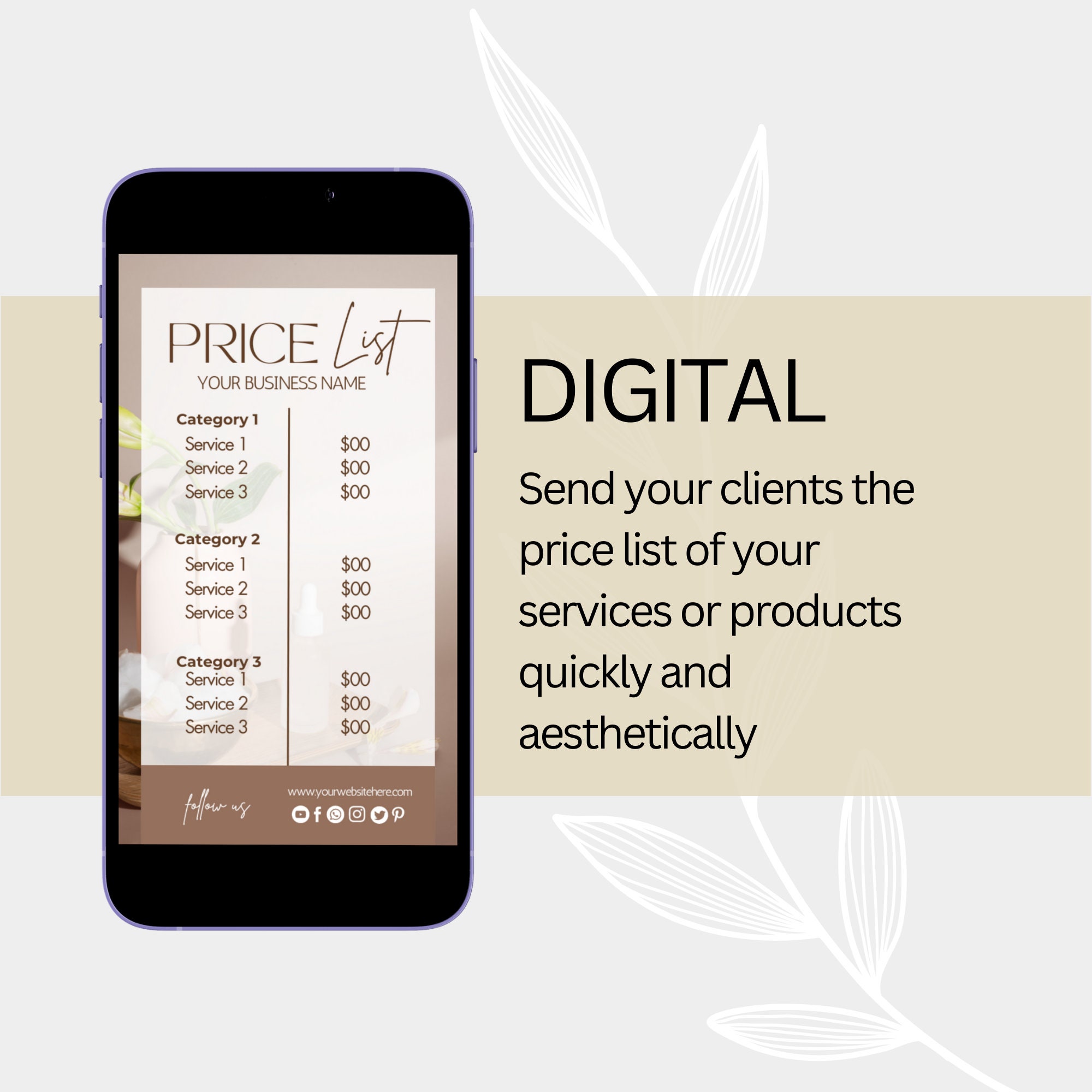 Price List Template, Digital & Printable, Business Price List, Social ...