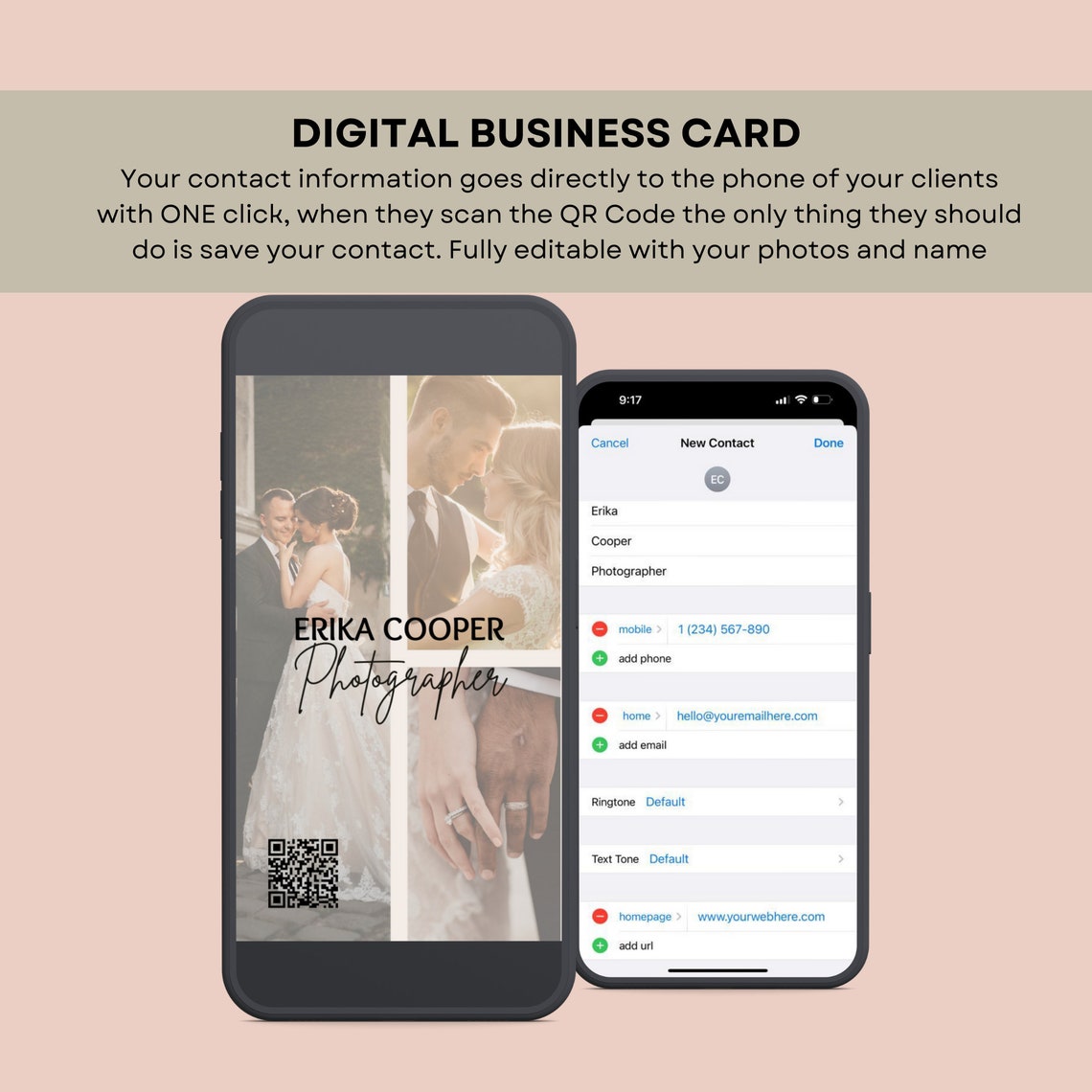 Photographer Business Card, QR Code Business Card Template, Digital ...