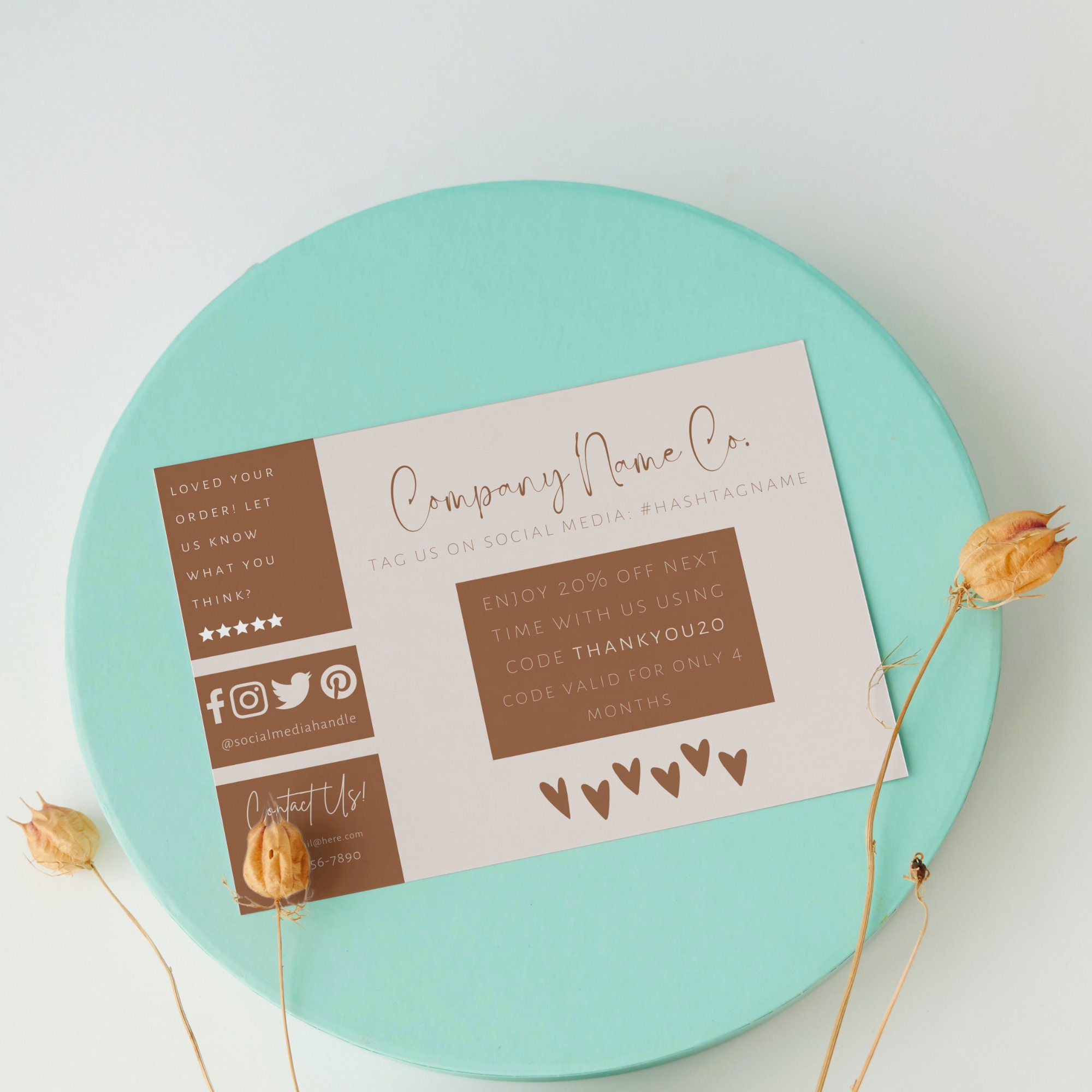 Boho Thank You Card, Boutique Package Insert, Editable Canva Template ...