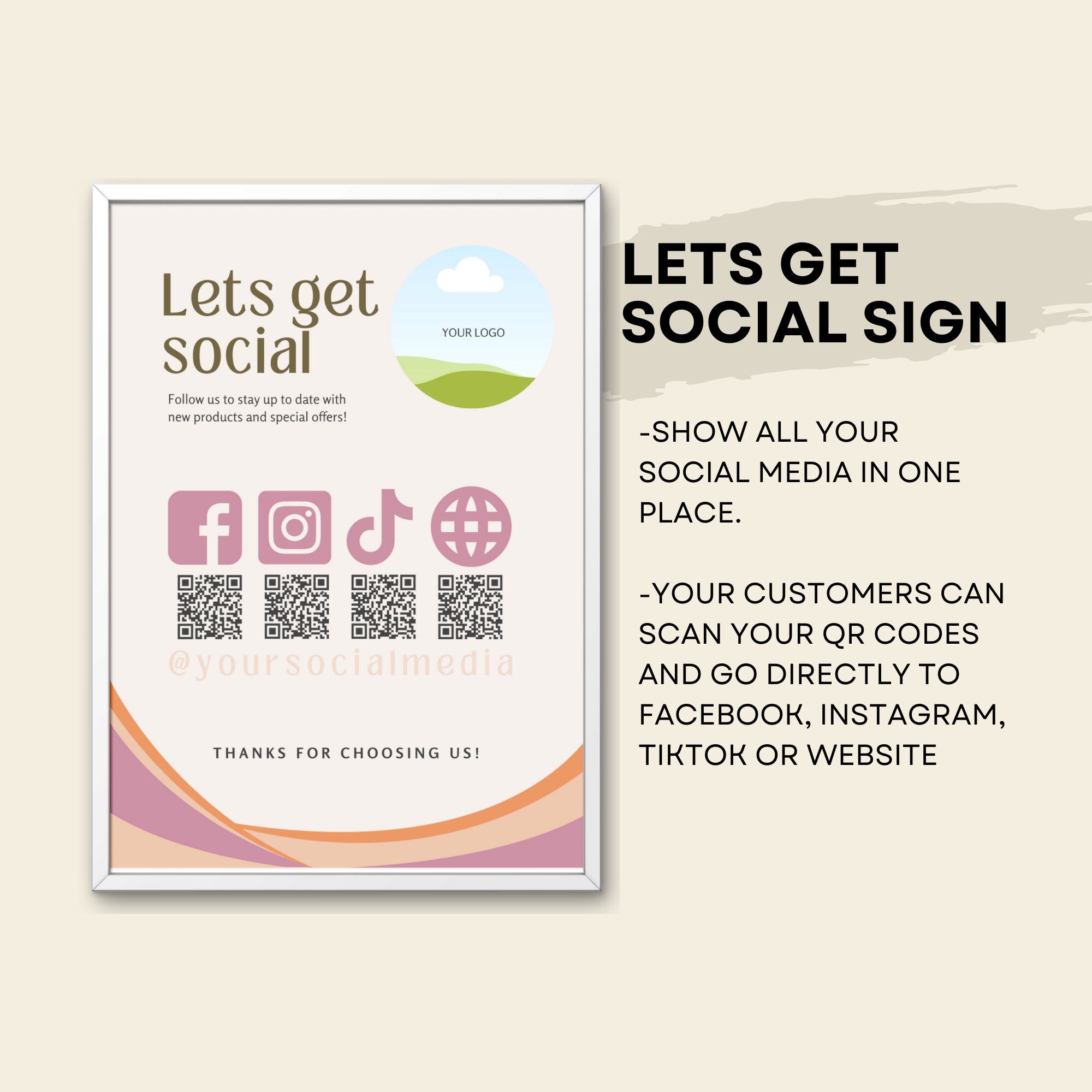 Editable Business Sign, Groovy Retro, Social Media QR Code Sign, Scan ...