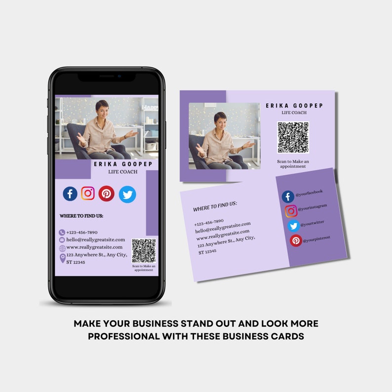 Digital & Printable QR Code Business Card, Business Card Template, QR ...